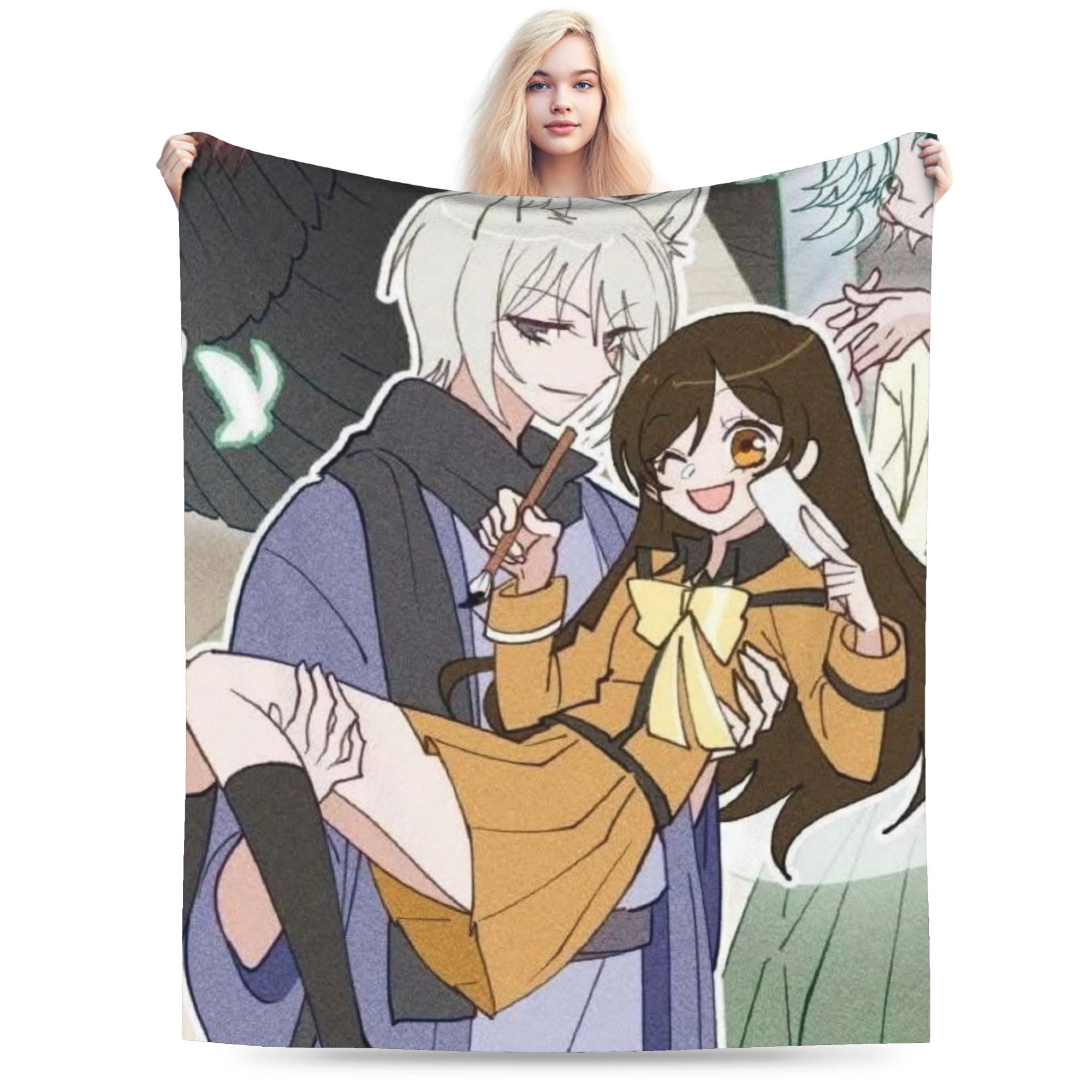 Romantic Anime Couple Hugging Blanket with Fox Spirit and School Girl ...