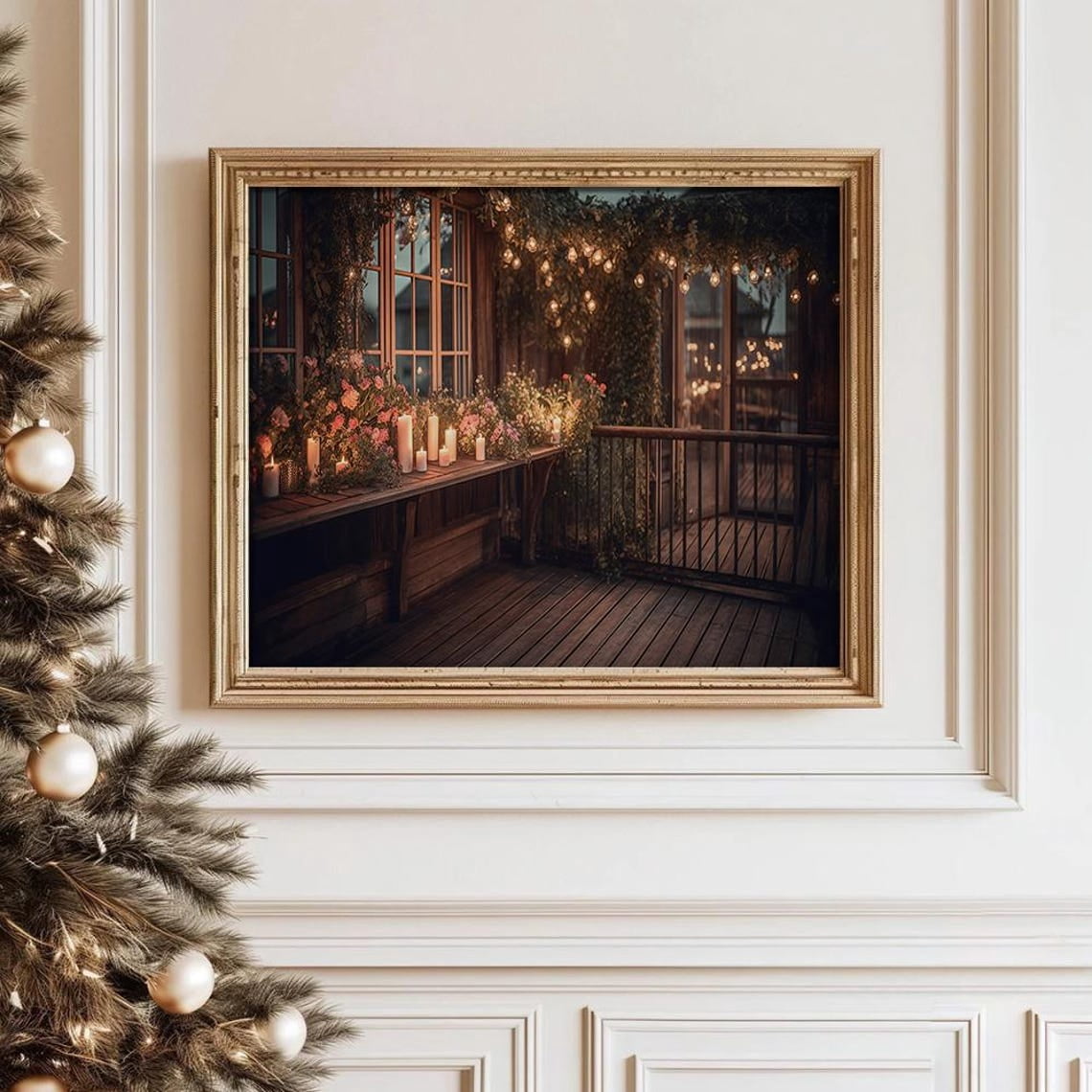 Romantic Balcony Candlelight Wall Art, Cozy Evening Terrace Poster ...
