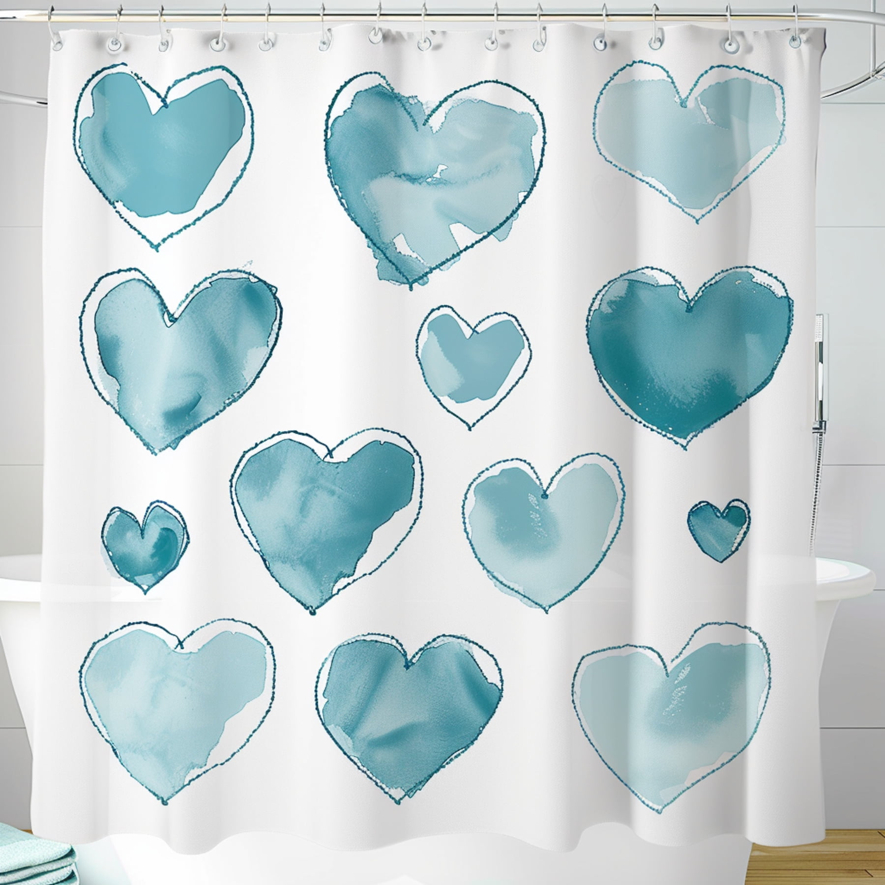 Romantic Blue Hearts Shower Curtain White Background Soft Edges ...