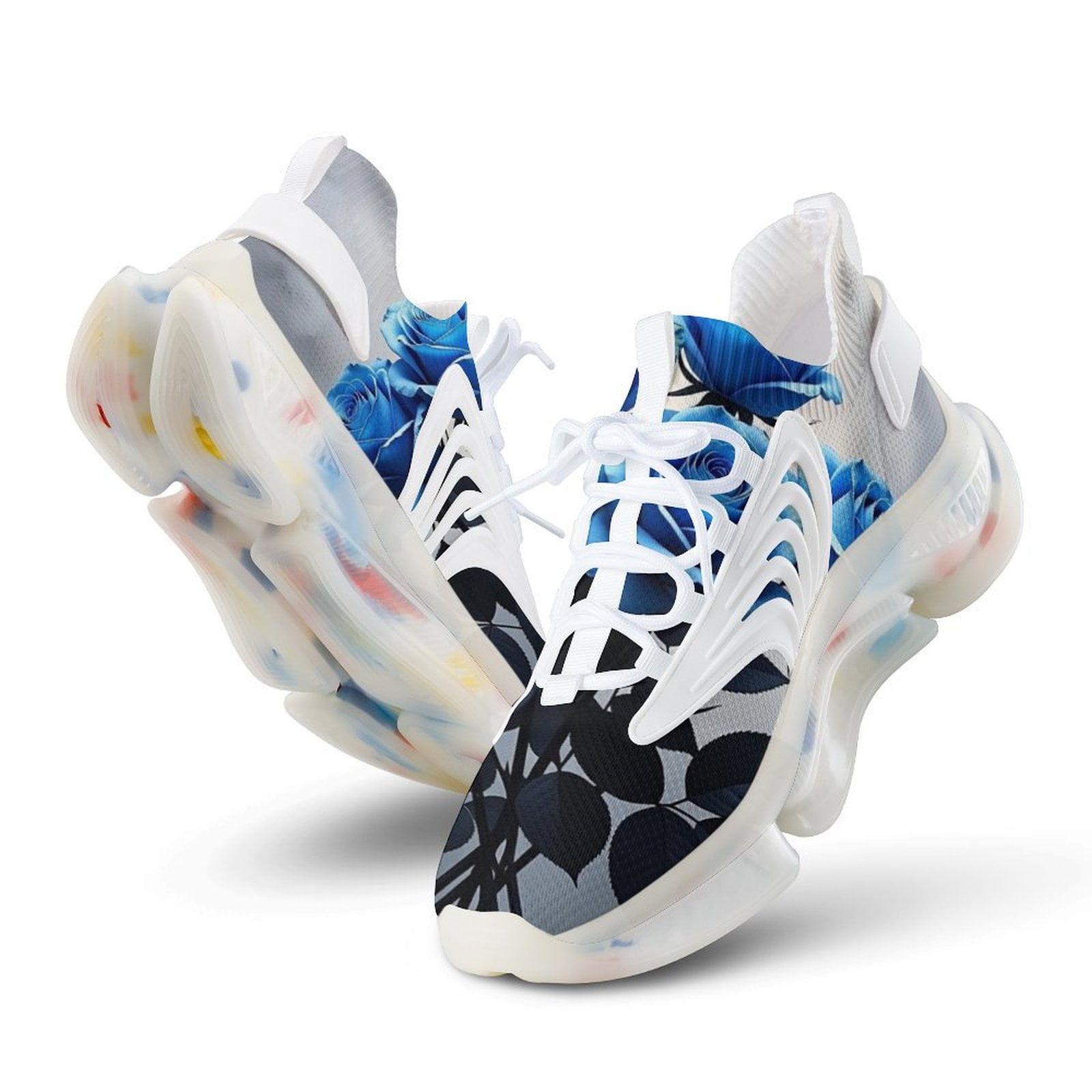 Romantic Blue Rose Butterfly White And Grey Walking Shoes for Men Woman ...