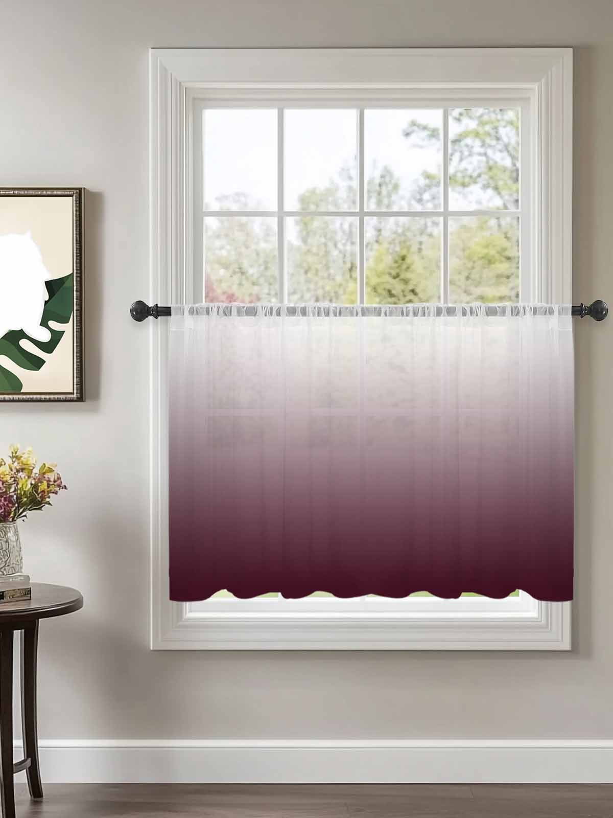 Romantic Burgundy Sheer Curtains 45 Inch Long 1 Panel Gradient Rod ...