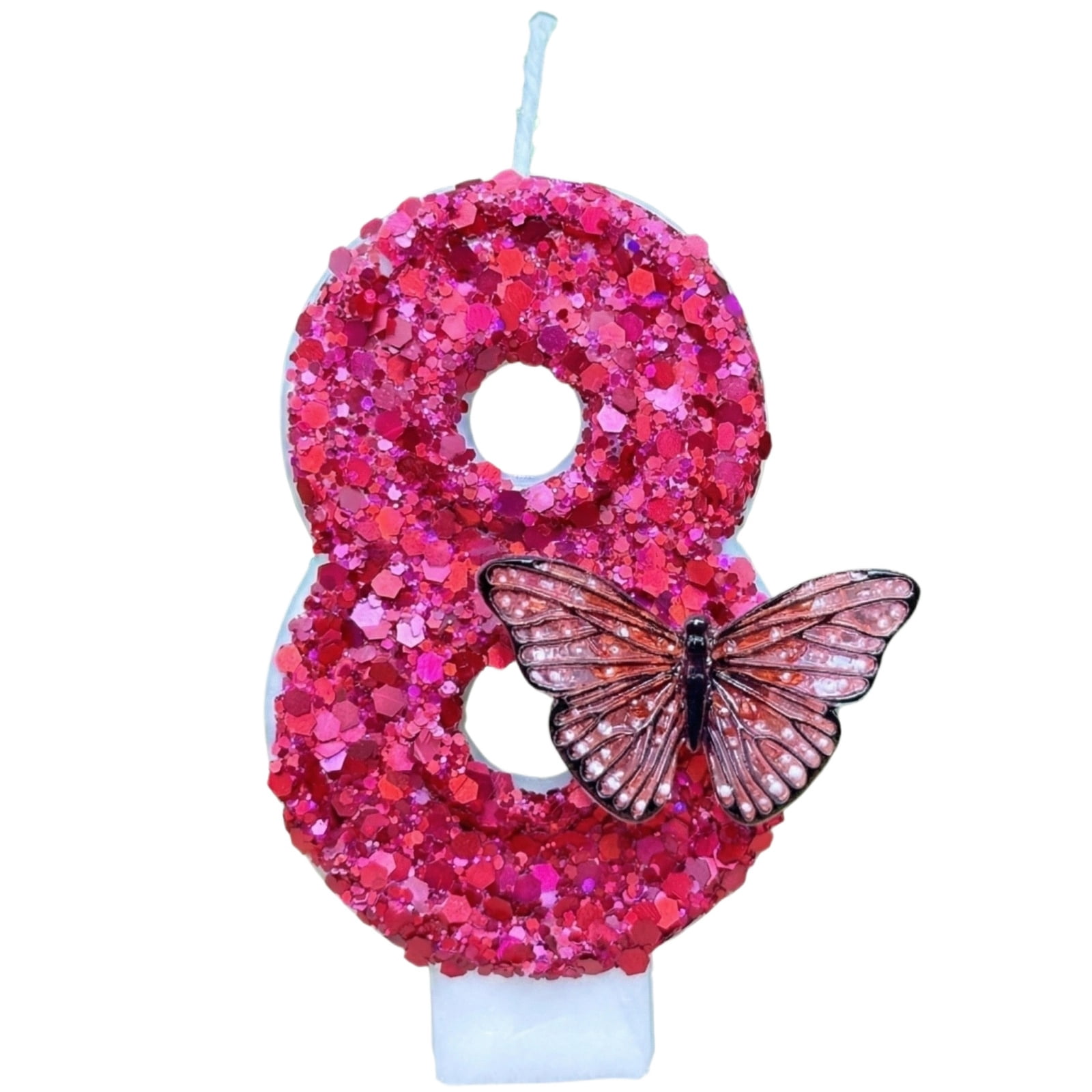 Romantic Cake Topper, Butterfly Number 8 Candles Glitter Rose Pink ...