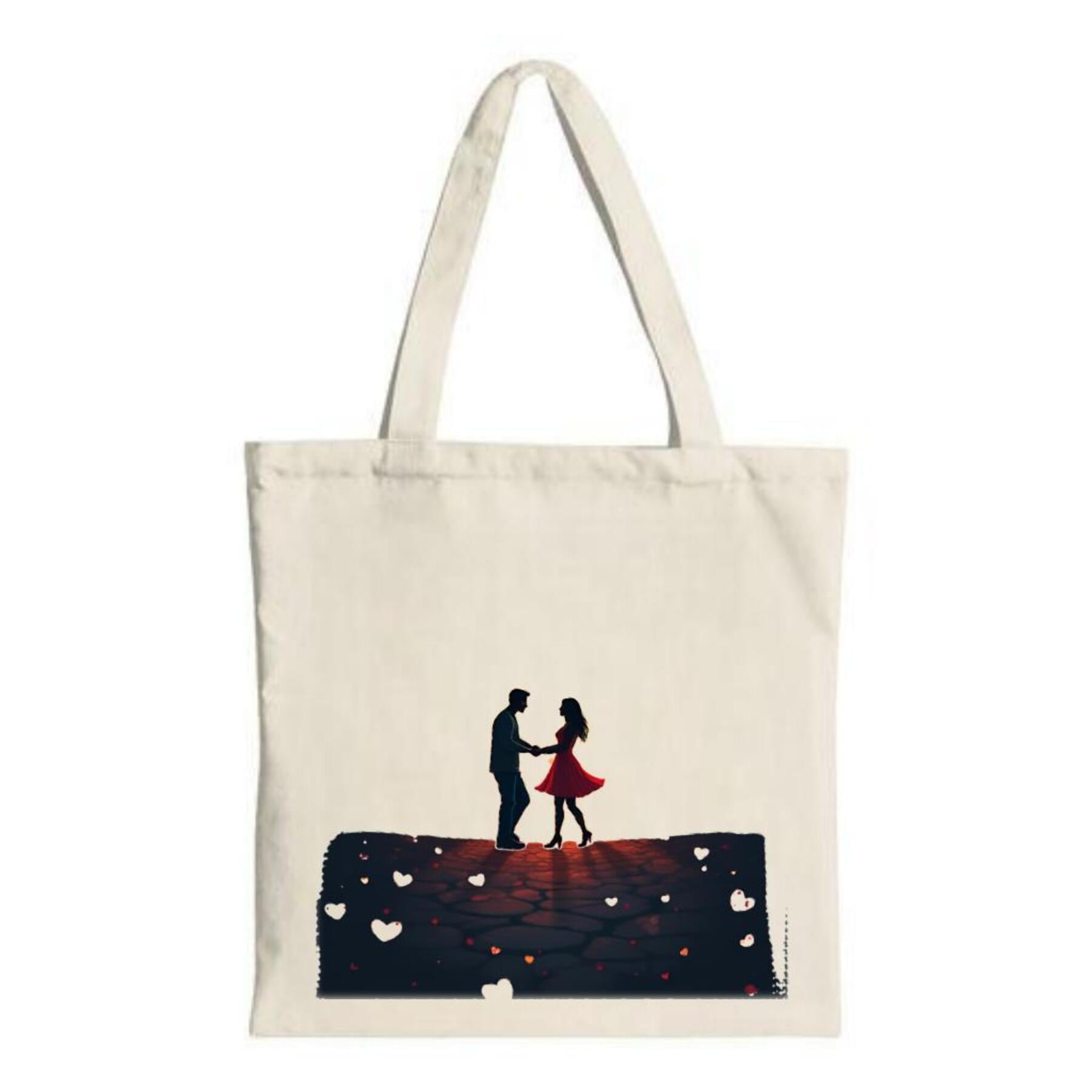 Romantic Canvas Tote Bag with Dancing Couple in Dark Suit and Red Dress ...
