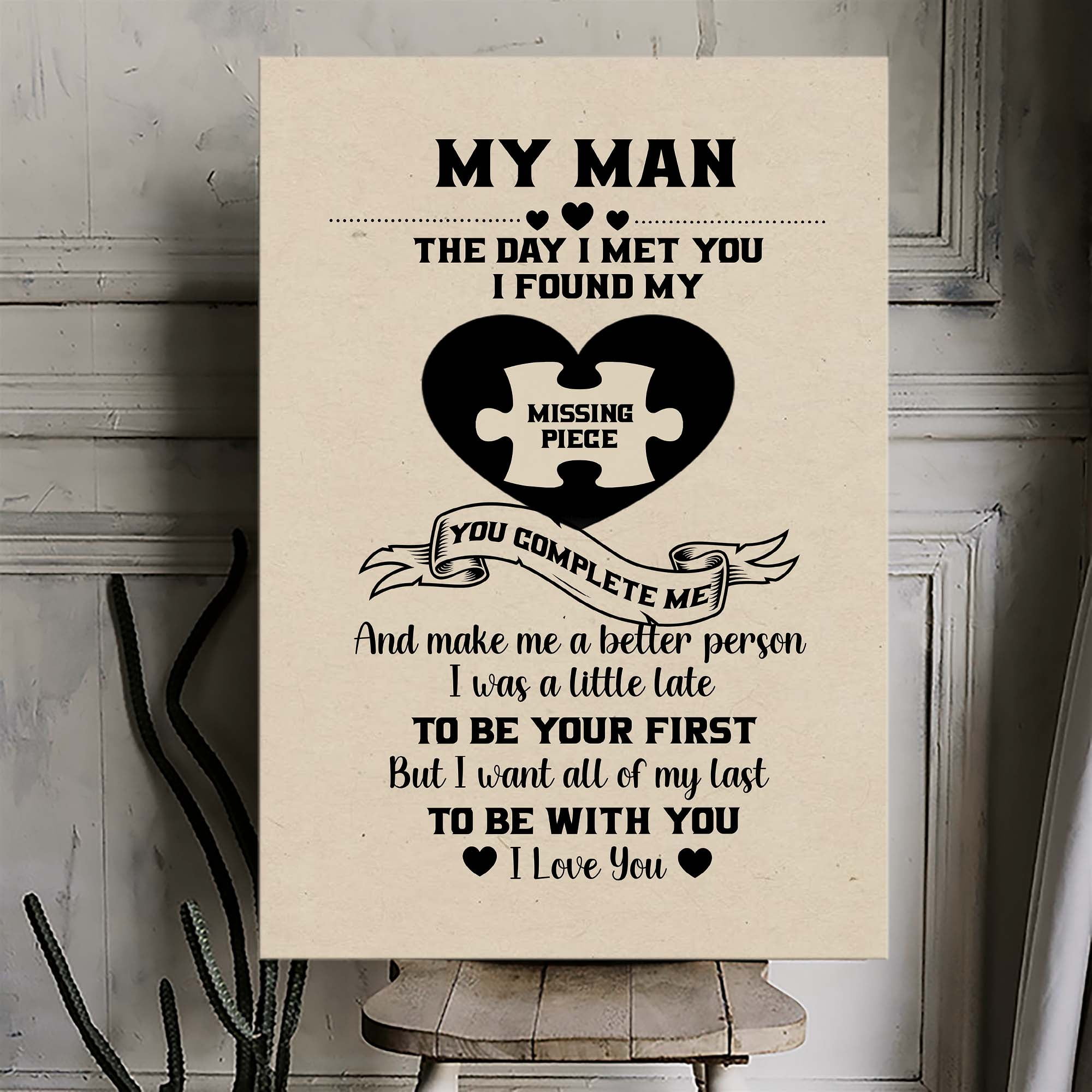 Romantic Canvas Wall Art – “You Complete Me” Puzzle Heart Quote Print ...