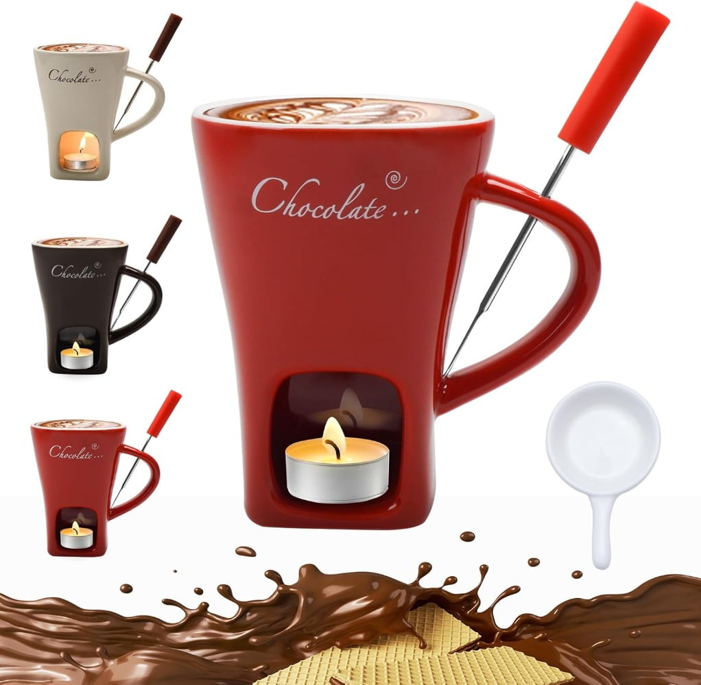 Romantic Ceramic Chocolate Fondue Set - 2 Mini Melting Cups with Forks ...