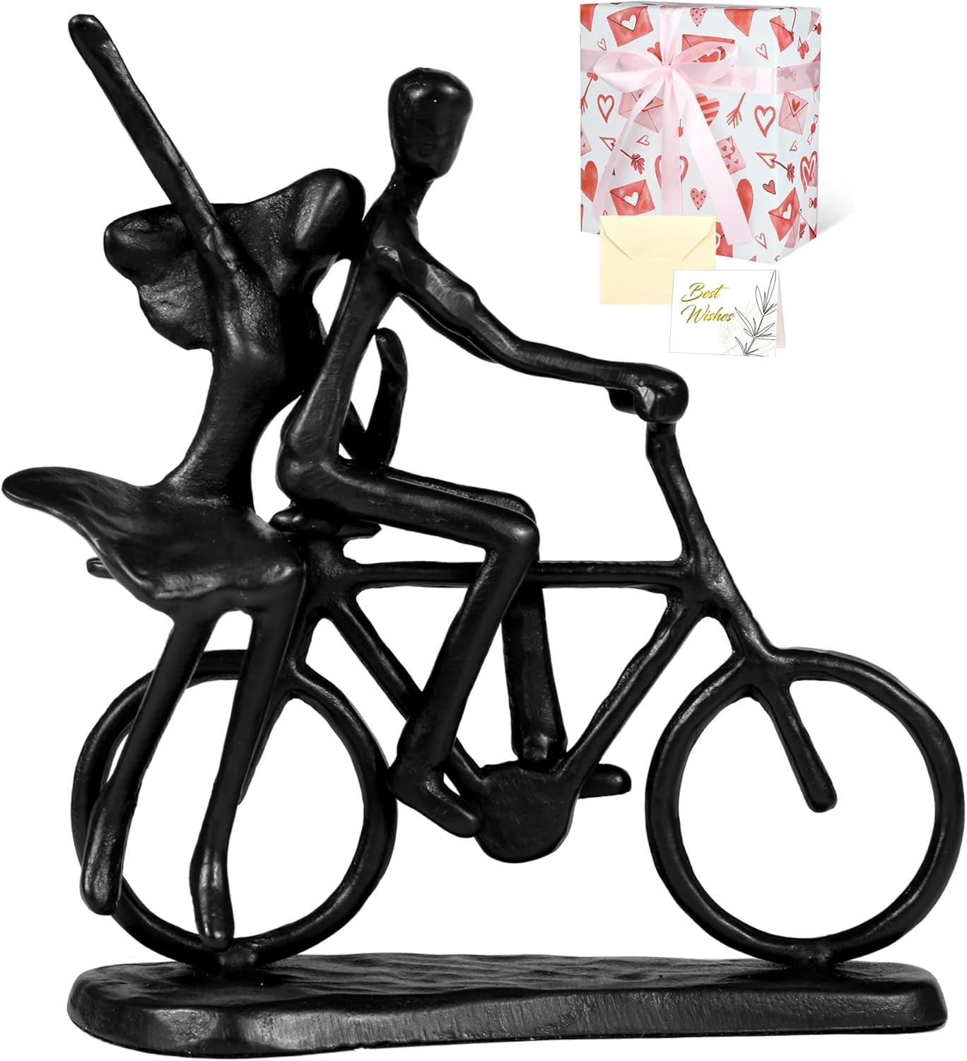 Romantic Couple & Cool Bike Statue Cast Iron Sculpture Decor, Wedding ...