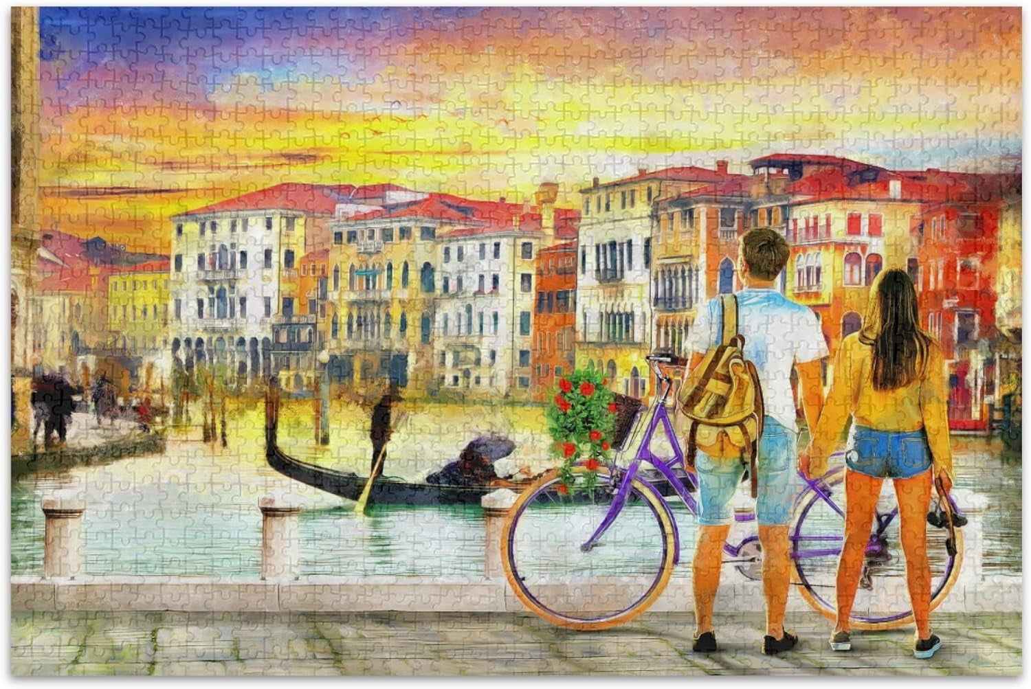 Romantic Couple Looking to Sunset Venice Canal Jigsaw Puzzle 500 Pieces ...
