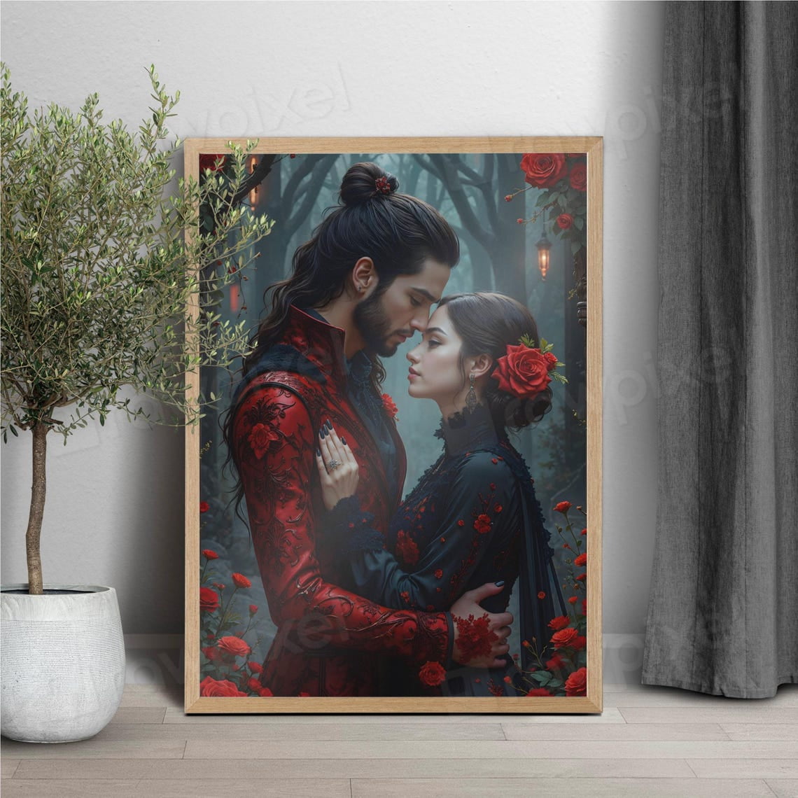 Romantic Couple With Roses Print, Valentine Digital Gift, Perfect Gift ...