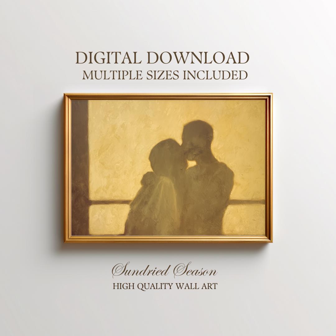Romantic Couple Silhouette , Warm Minimalist Love Art Print, Intimate ...