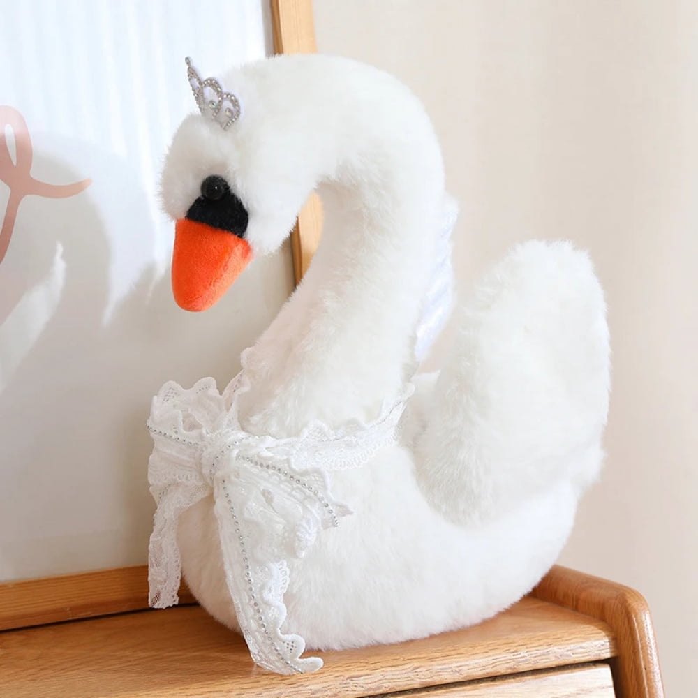 Romantic Couple White Black Swan Plush Toys Lace Bow Crown Swan ...