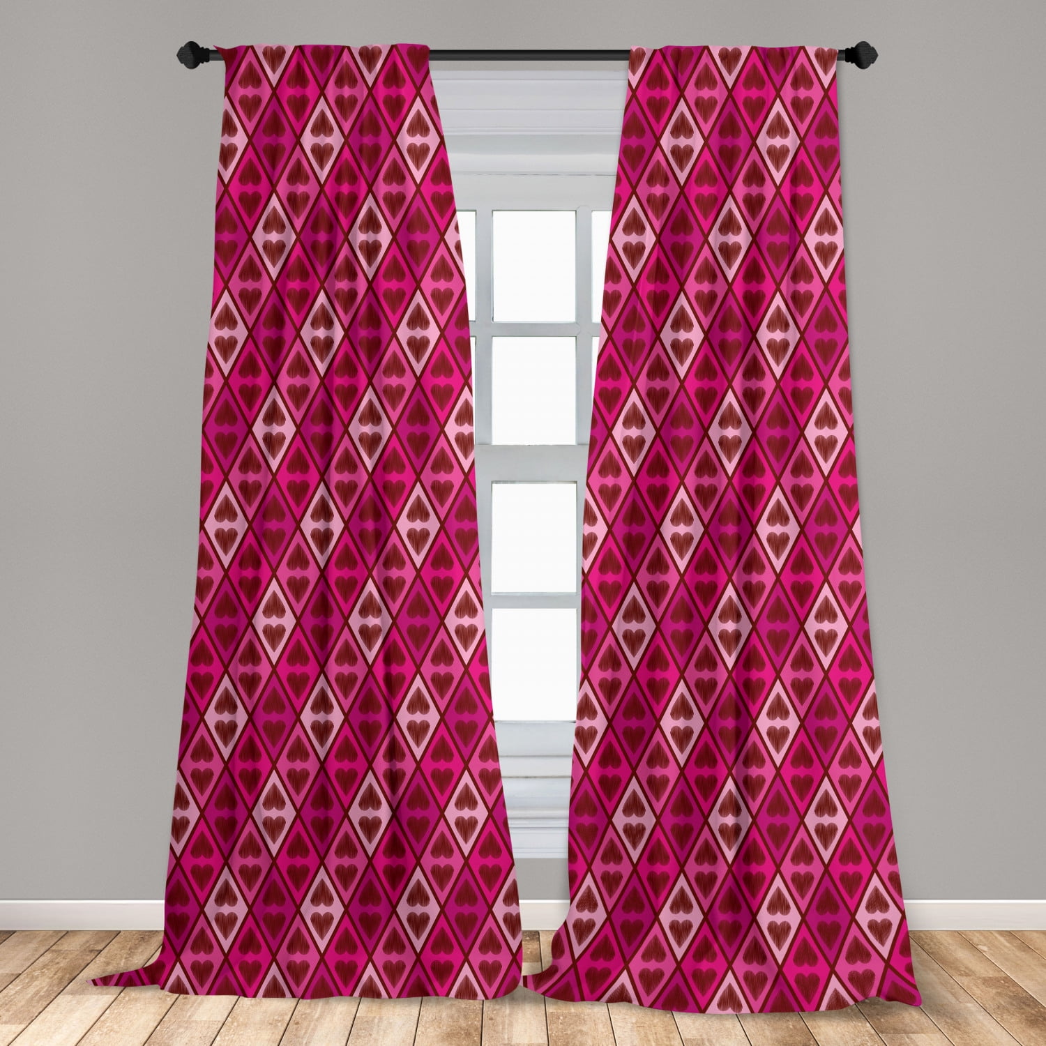 Romantic Curtains 2 Panels Set, Valentine's Day Pattern with Sketchy ...