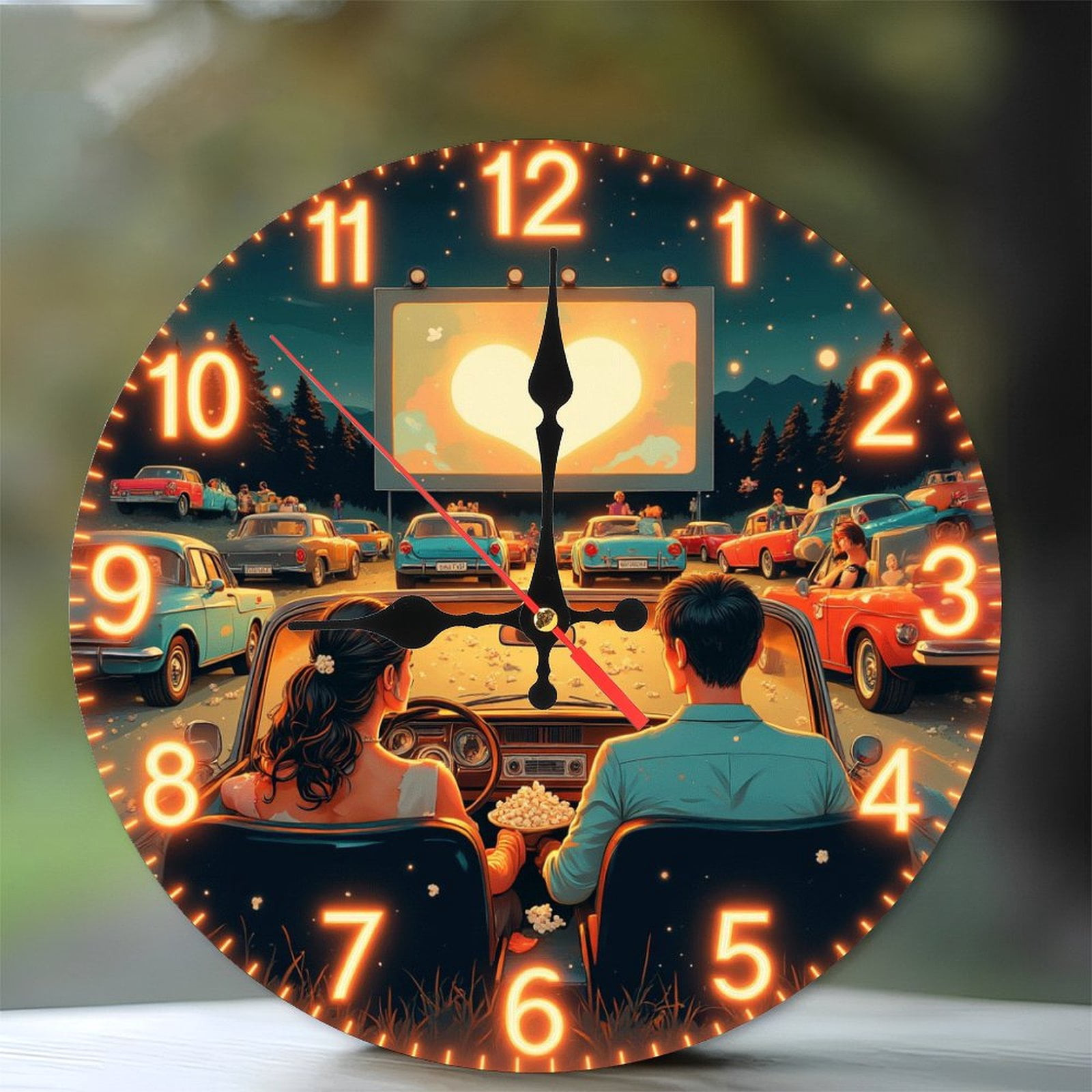 Romantic Drive In Movie Clock Wall Art 10-Inch Silent Wooden Wall Clock ...