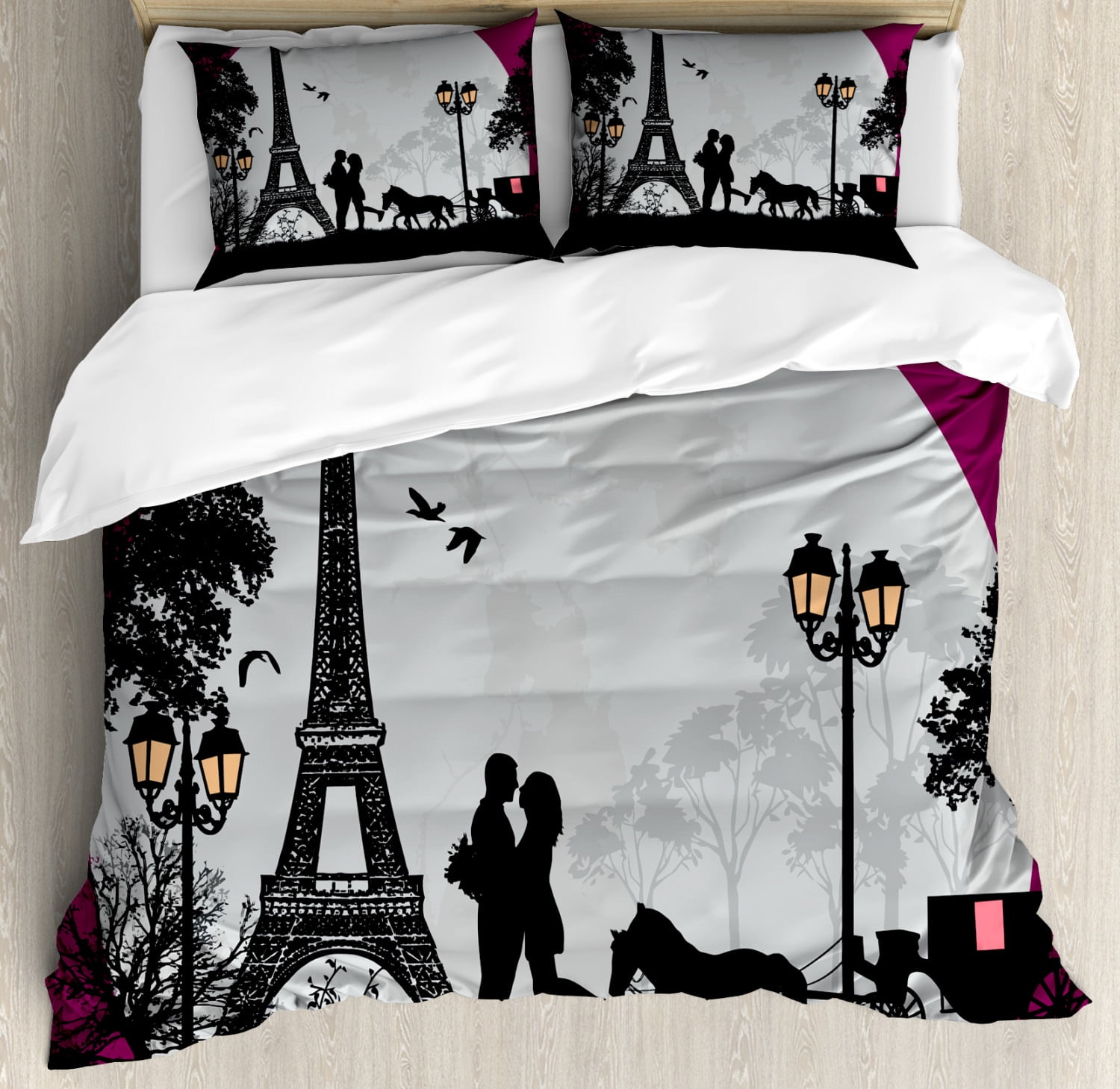 Romantic Duvet Cover Set King Size, Horse Carriage Couple Hugging in ...