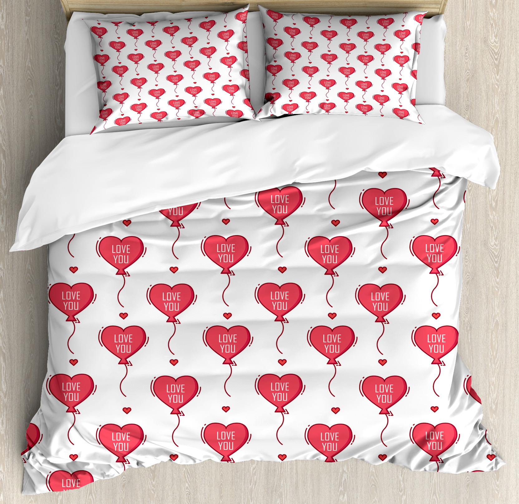 Romantic Duvet Cover Set, Valentines Day Theme Heart Shaped Love You ...