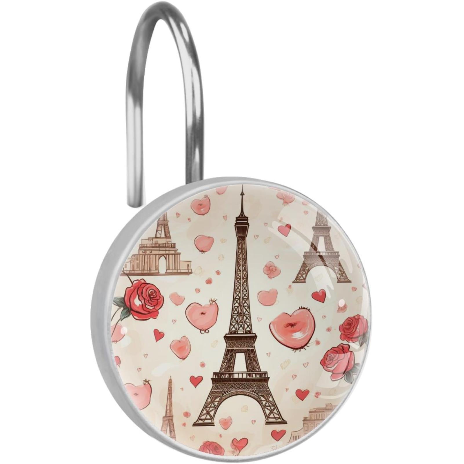 Romantic Eiffel Tower Red Heart Rolling Shower Curtain Hooks, Clear ...