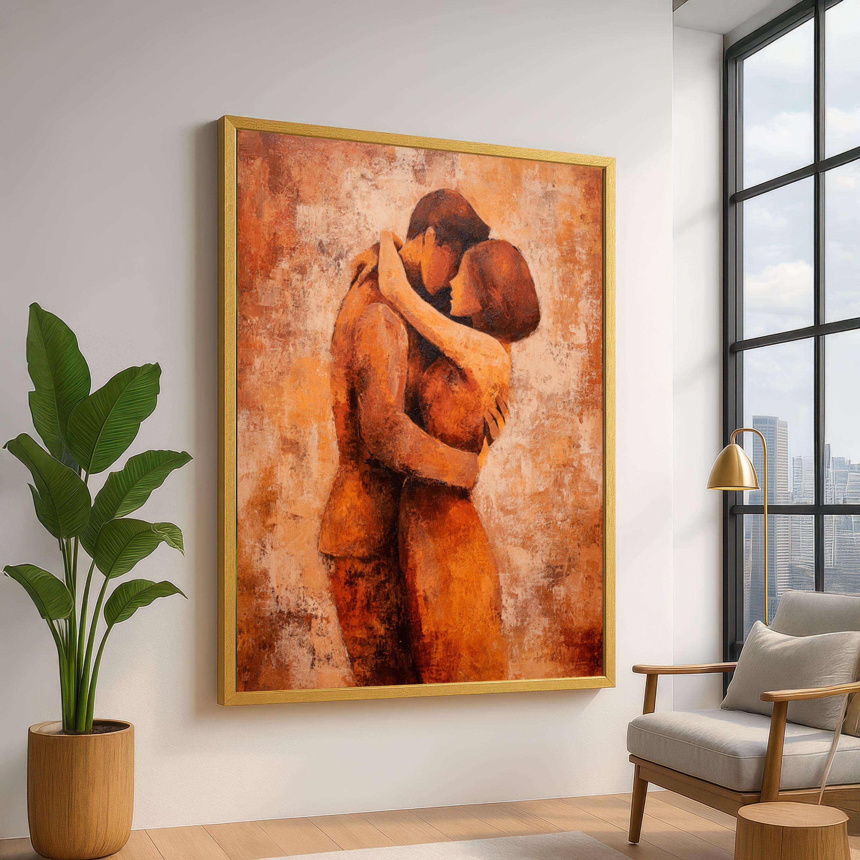 Romantic Embrace, Abstract Couple, Warm Tones Wall Art, Intimate Love ...