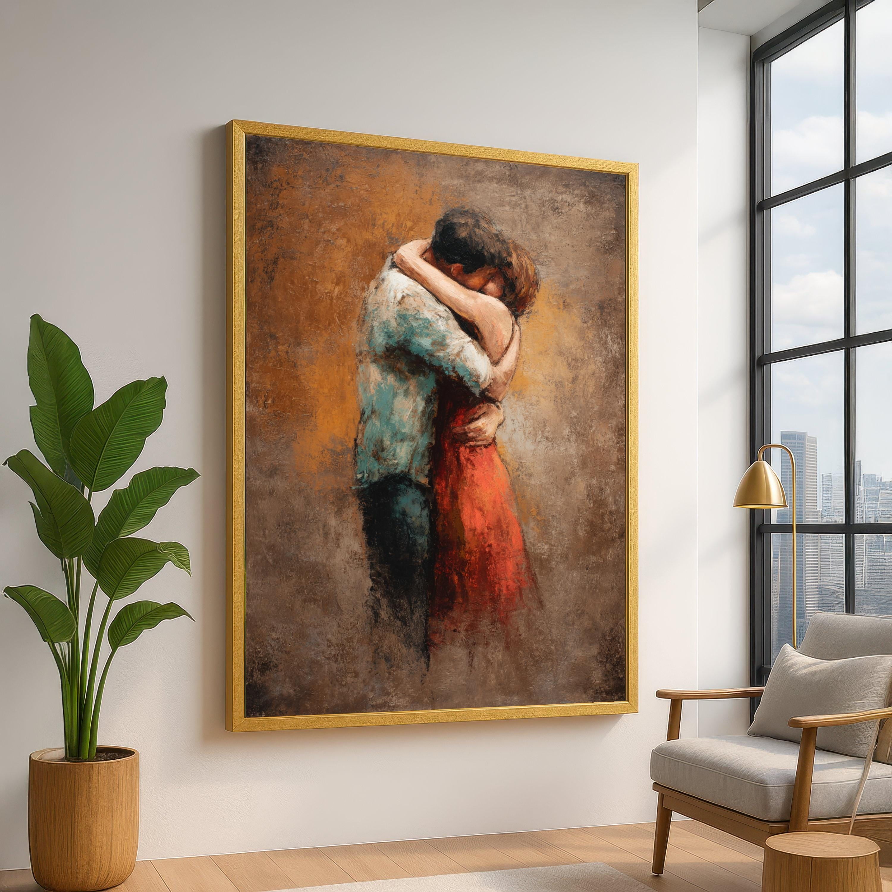 Romantic Embrace Wall Art, Couple Hugging, Intimate Love Scene ...