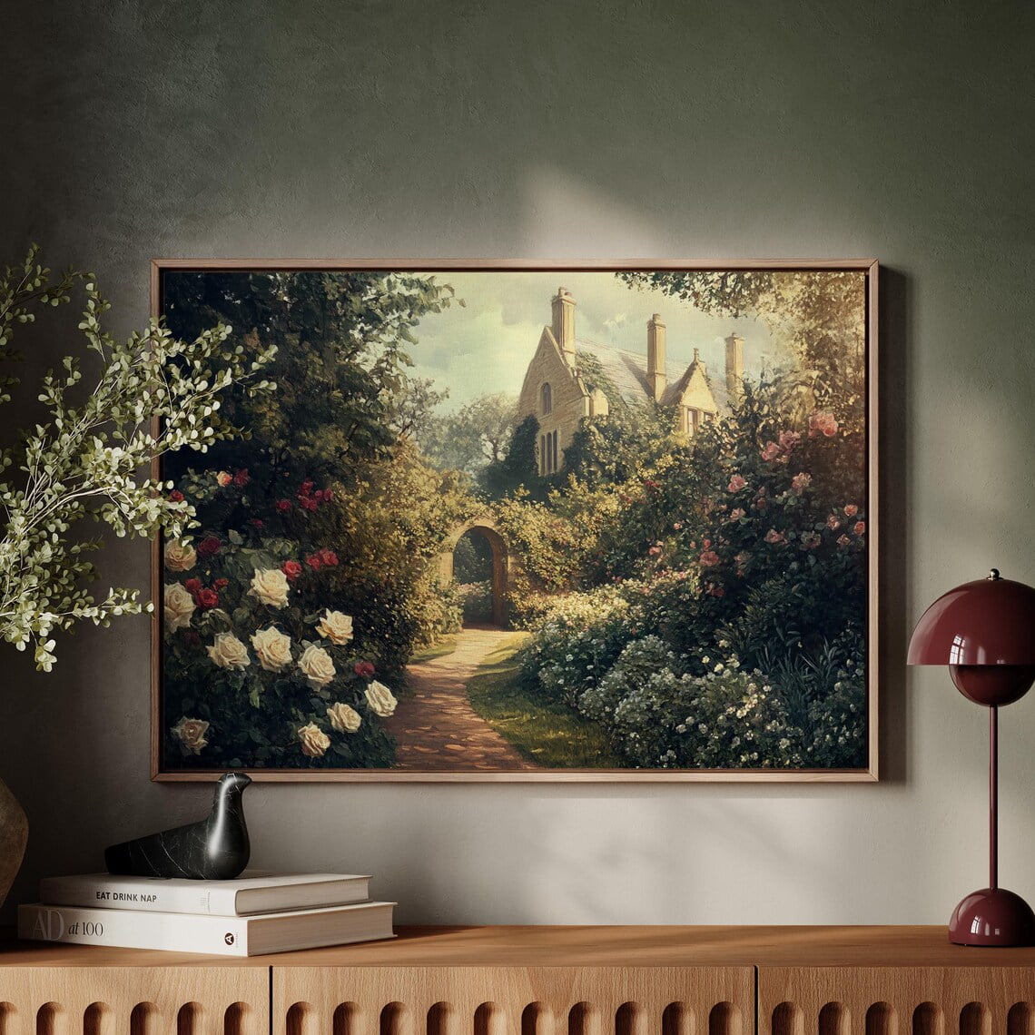 Romantic English Manor Garden Pathway – Vintage Floral Cottagecore Wall ...