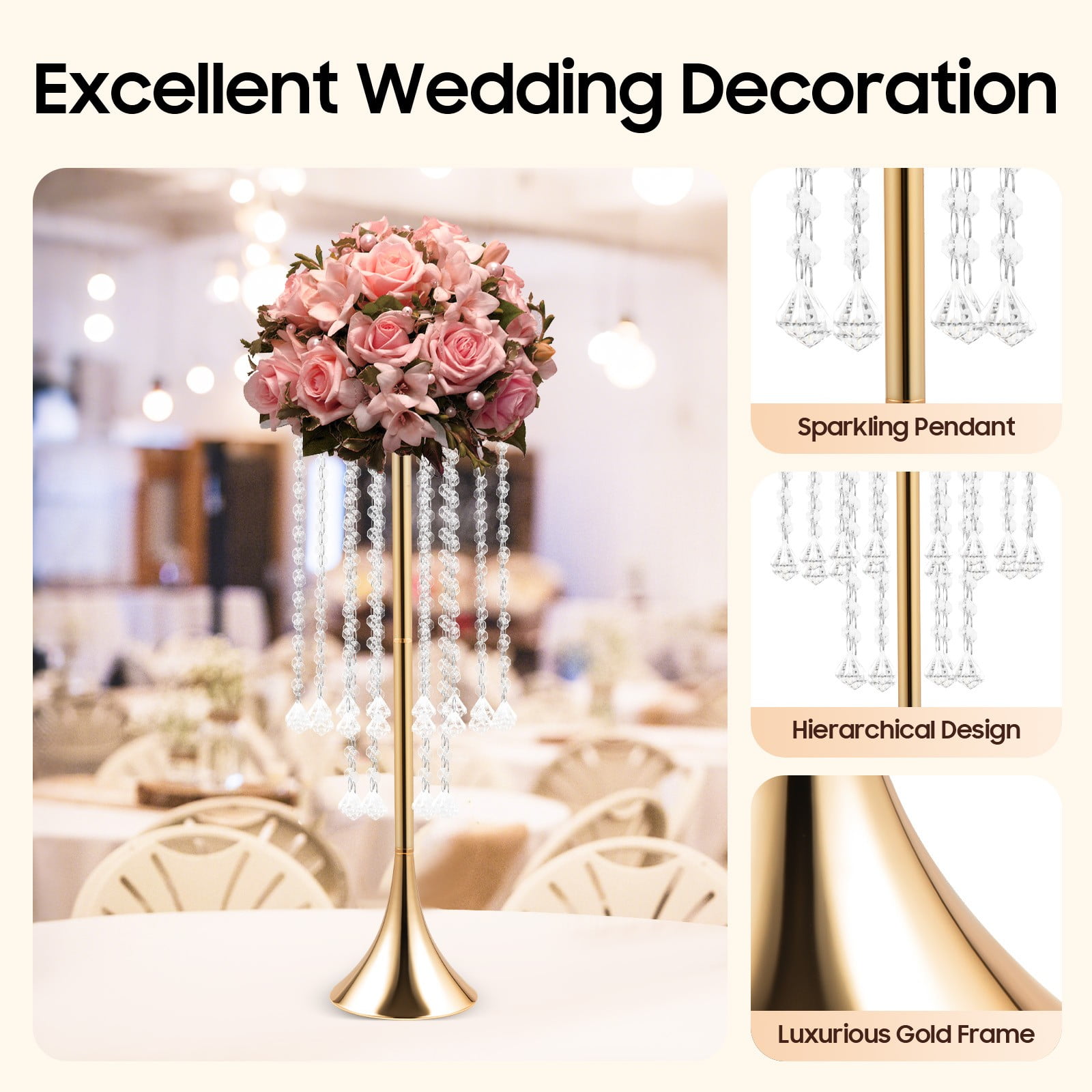Romantic European Gold Luxurious Acrylic Crysta 10Pcs Flower Stand ...