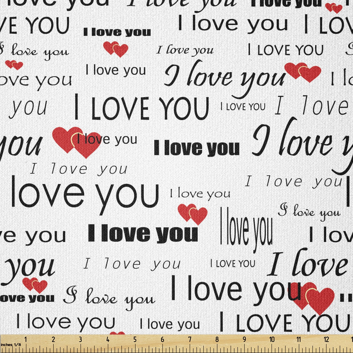 Romantic Fabric by The Yard, I Love You Words Hearts Romance Couple ...