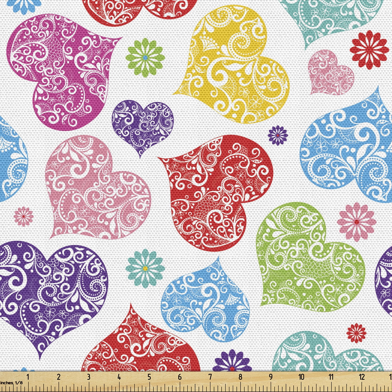 Romantic Fabric by the Yard, Ornamental Heart Shapes of Inner Floral ...