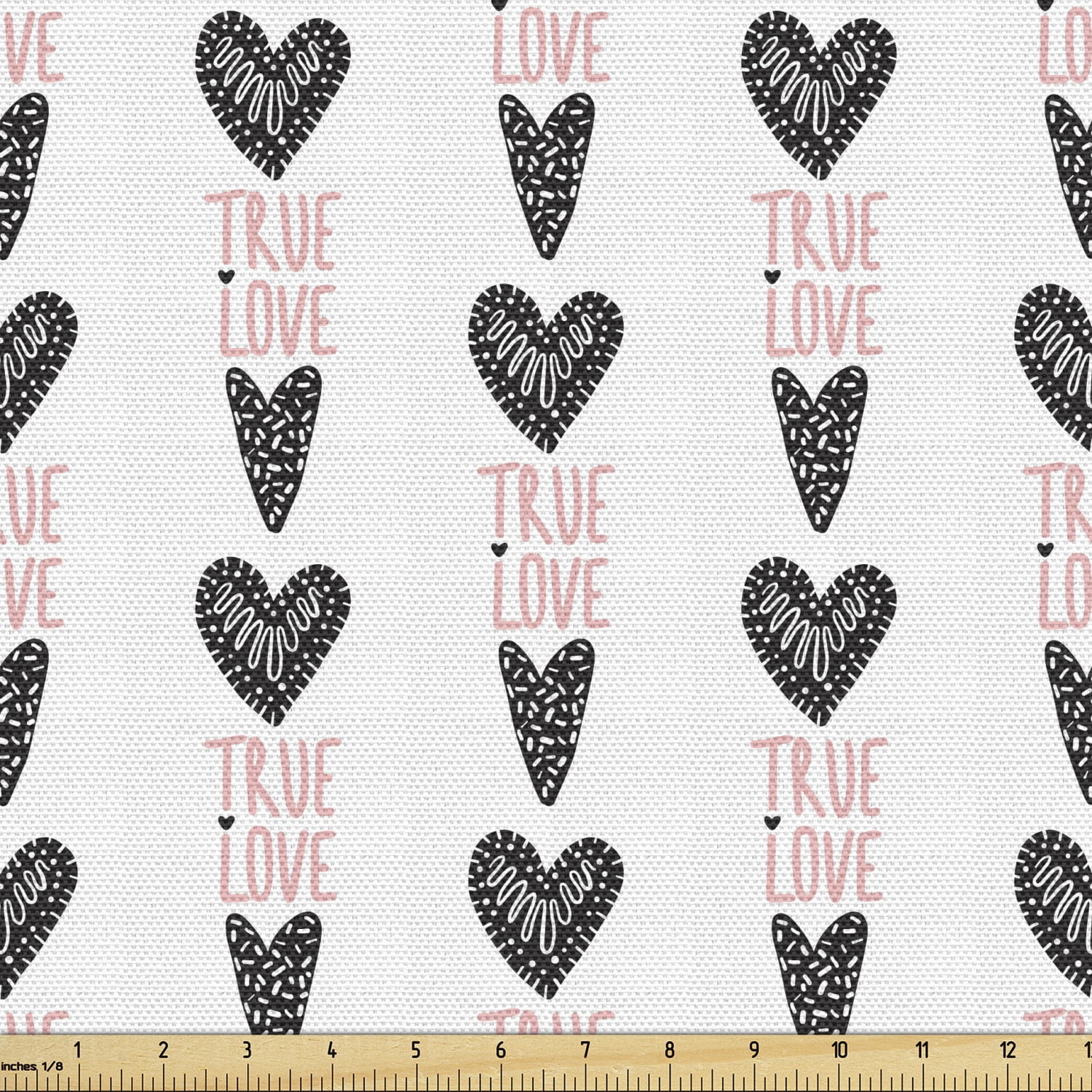 Romantic Fabric by the Yard, True Love Lettering with Heart Shapes ...