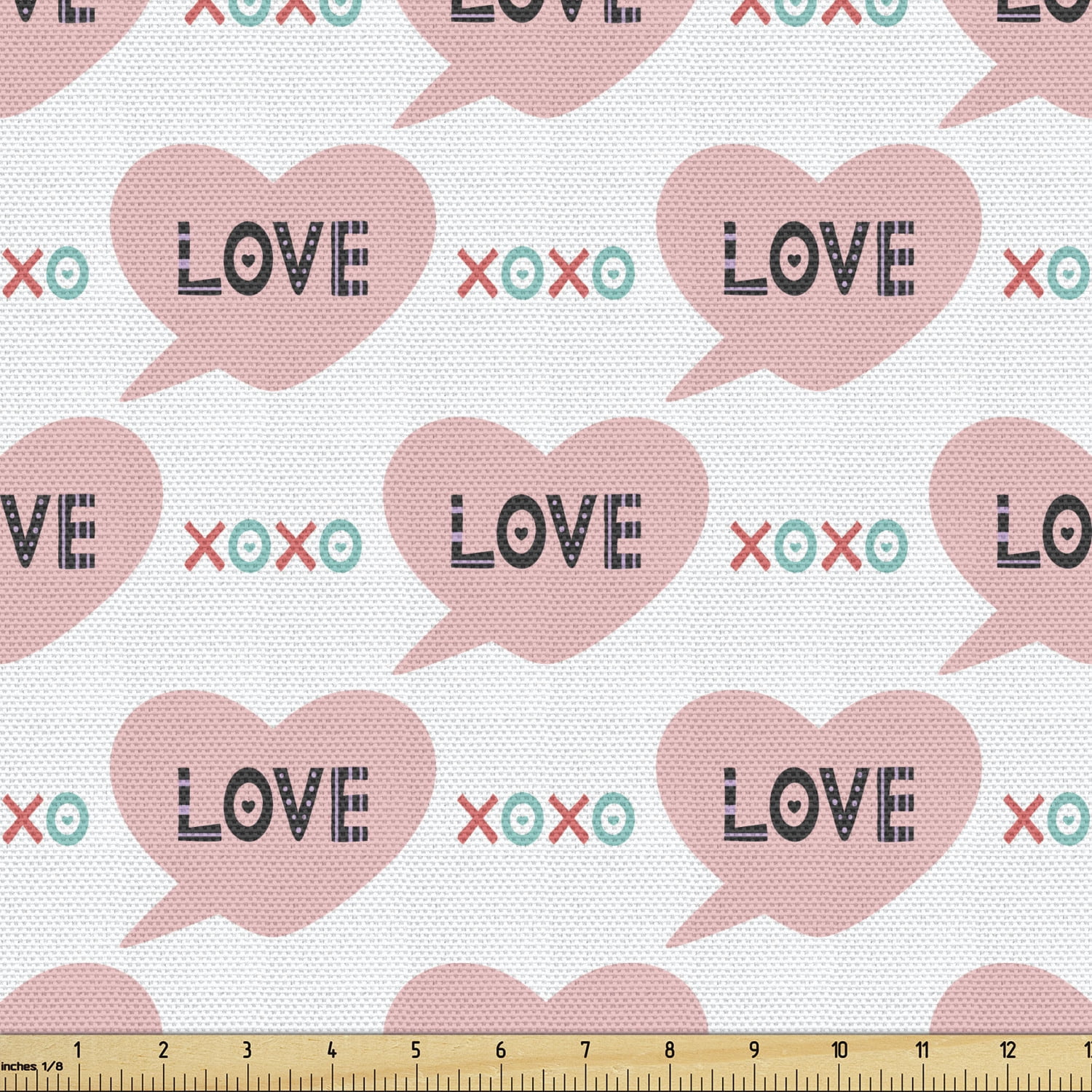 Ambesonne Romantic Fabric by the Yard Upholstery, Hearts and Xoxo ...