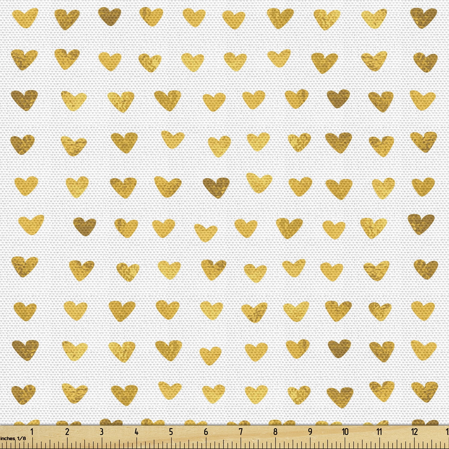Romantic Fabric by the Yard, Watercolor Golden Yellow Toned Hearts ...