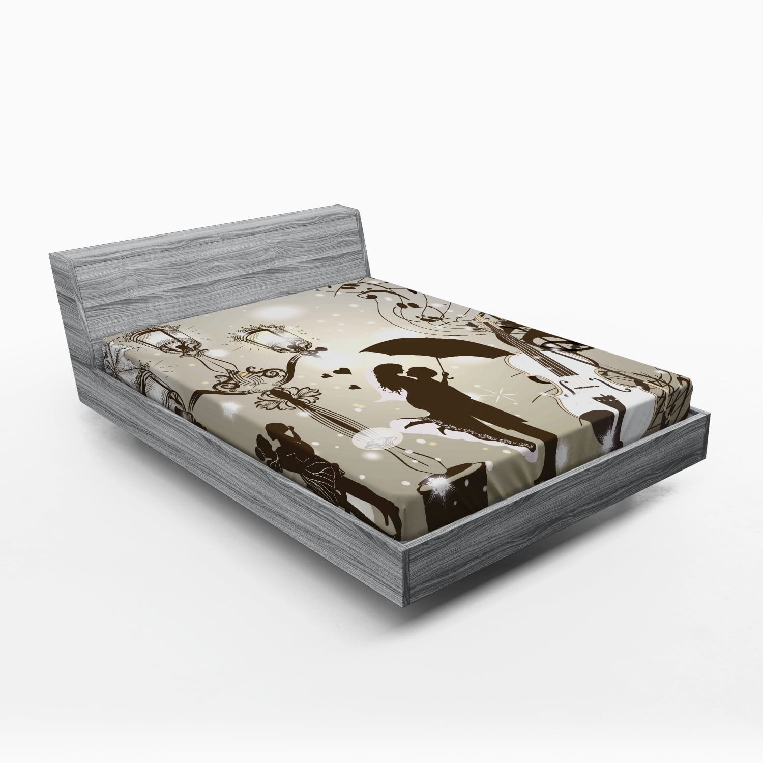 Romantic Fitted Sheet, Kissing Couples on Street Lanterns Violin Music ...