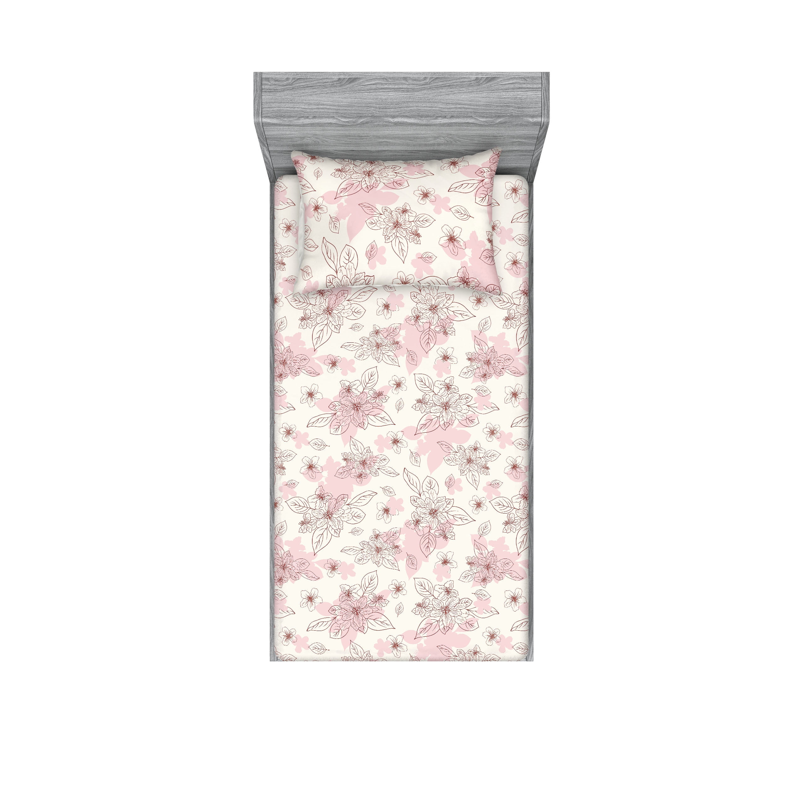 Romantic Fitted Sheet & Pillow Sham Set, Pastel Colors Flowers Vintage ...