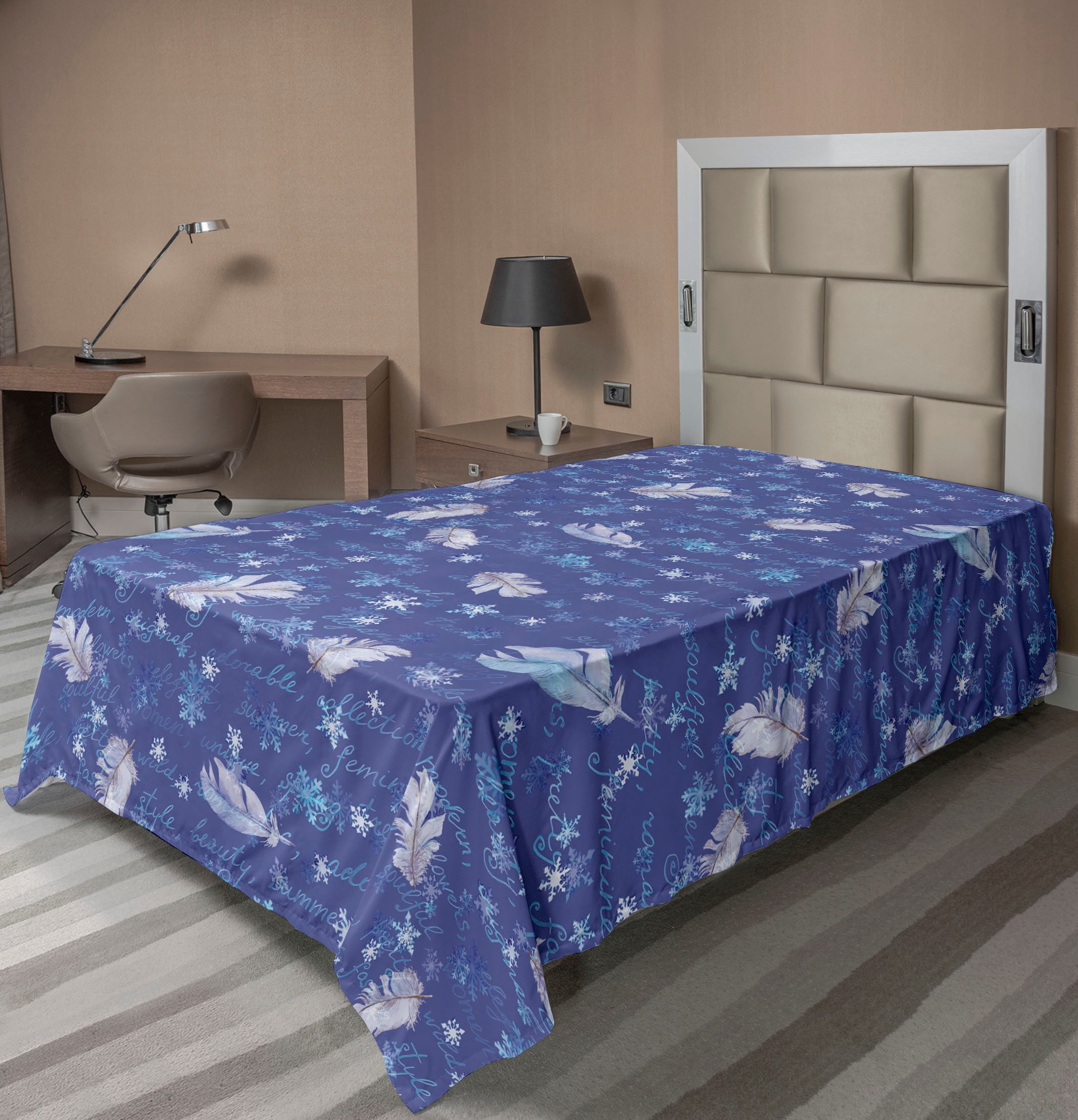 Ambesonne Romantic Flat Bedding Sheet Soft Top Sheet, Feathers Cursive ...