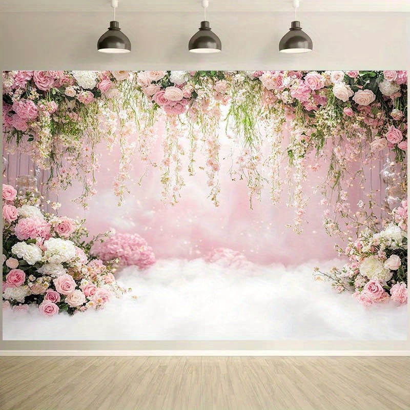 Romantic Floral Backdrop Pink Roses Bridal Shower Wedding Photography ...