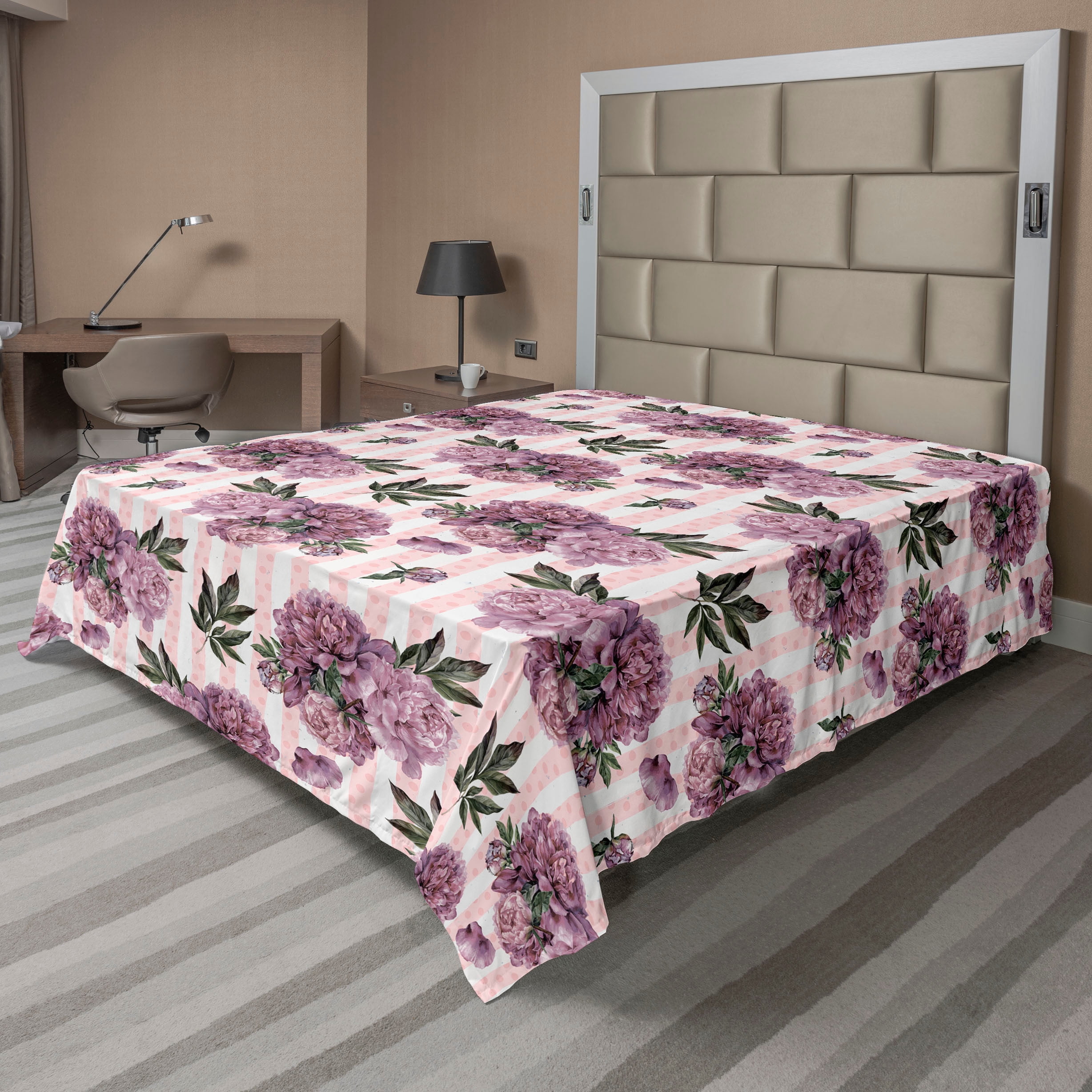 Ambesonne Romantic Floral Flat Bedding Sheet Soft Top Sheet, Peony ...