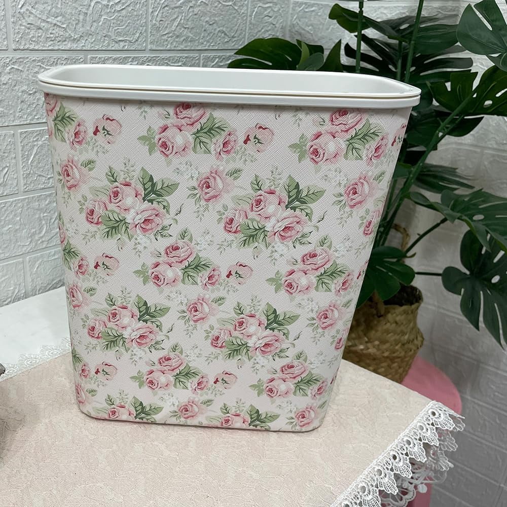 Romantic Floral Pattern Kitchen Trash Can,Vintage Plastic & Leather ...