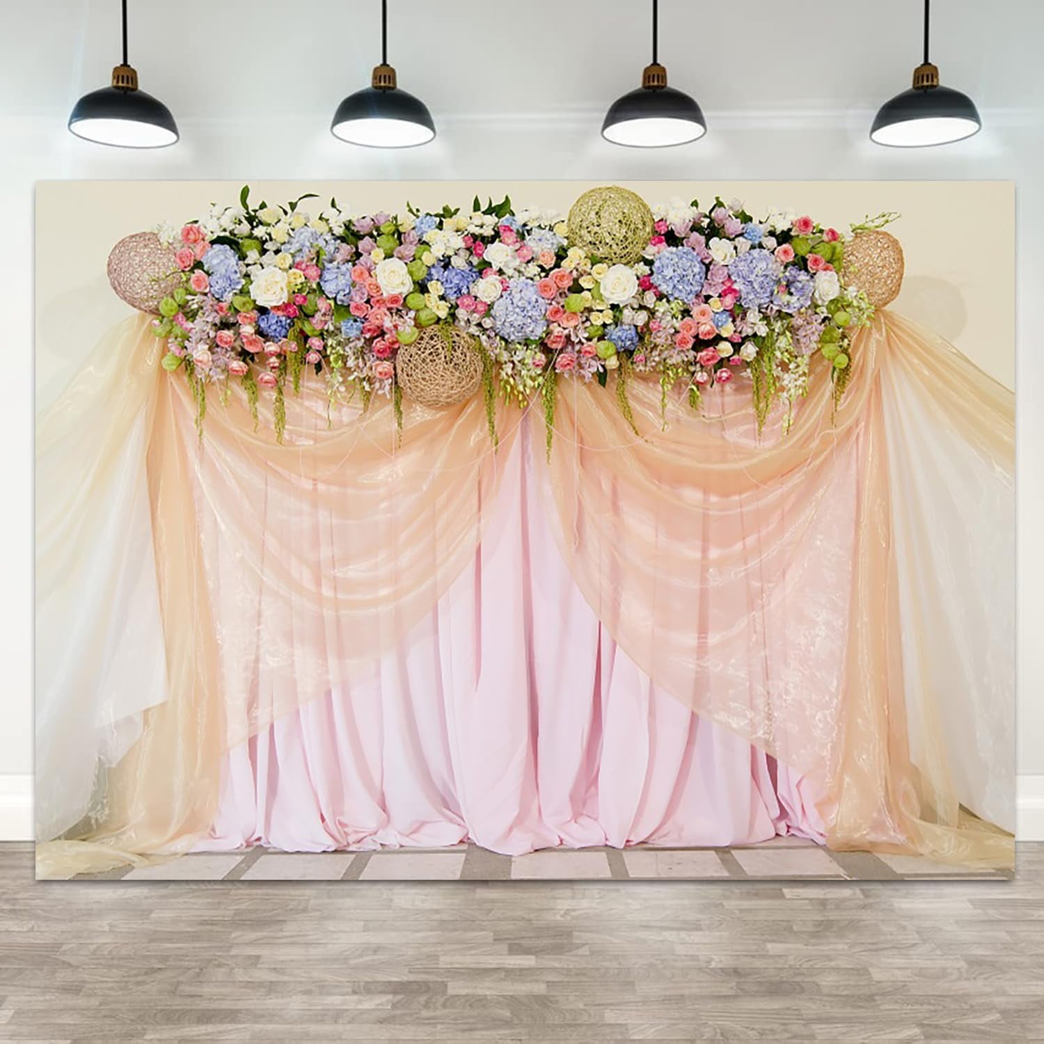 Romantic Floral Wedding Backdrop Pink Drape Colorful Flowers Bridal ...