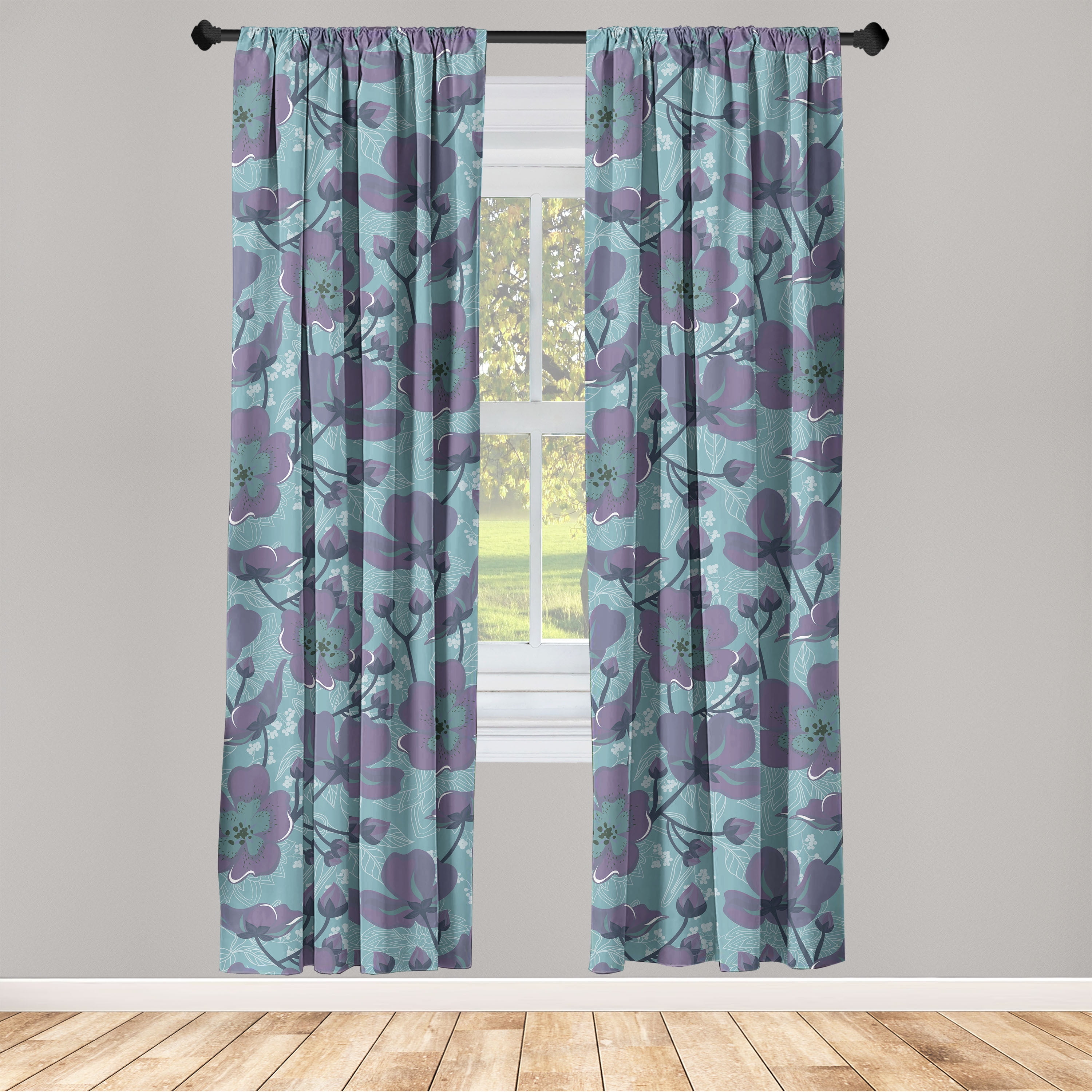 Romantic Floral Window Curtains, Modern Springtime Garden Scene Feels ...