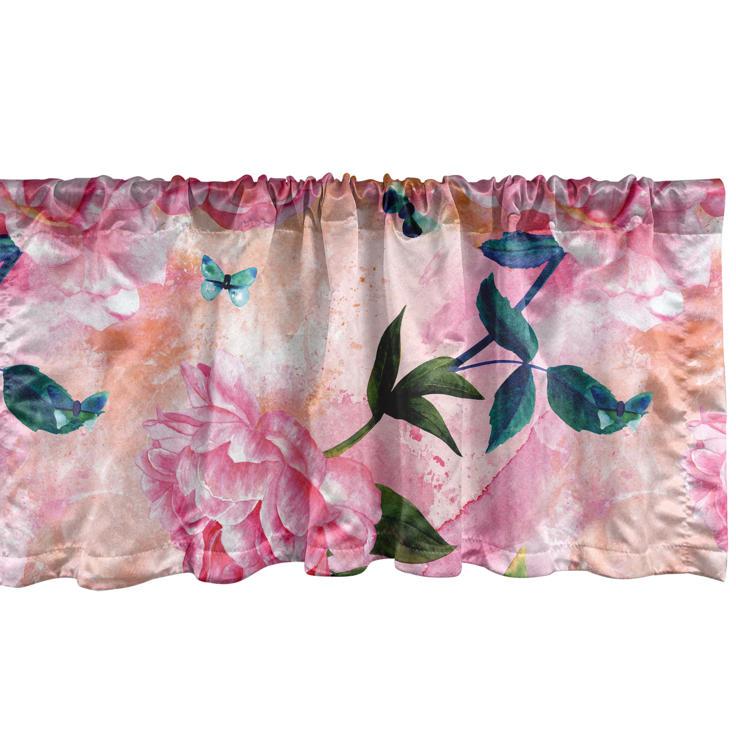 Romantic Floral Window Valance, Watercolor Concept Flowers with Teal ...
