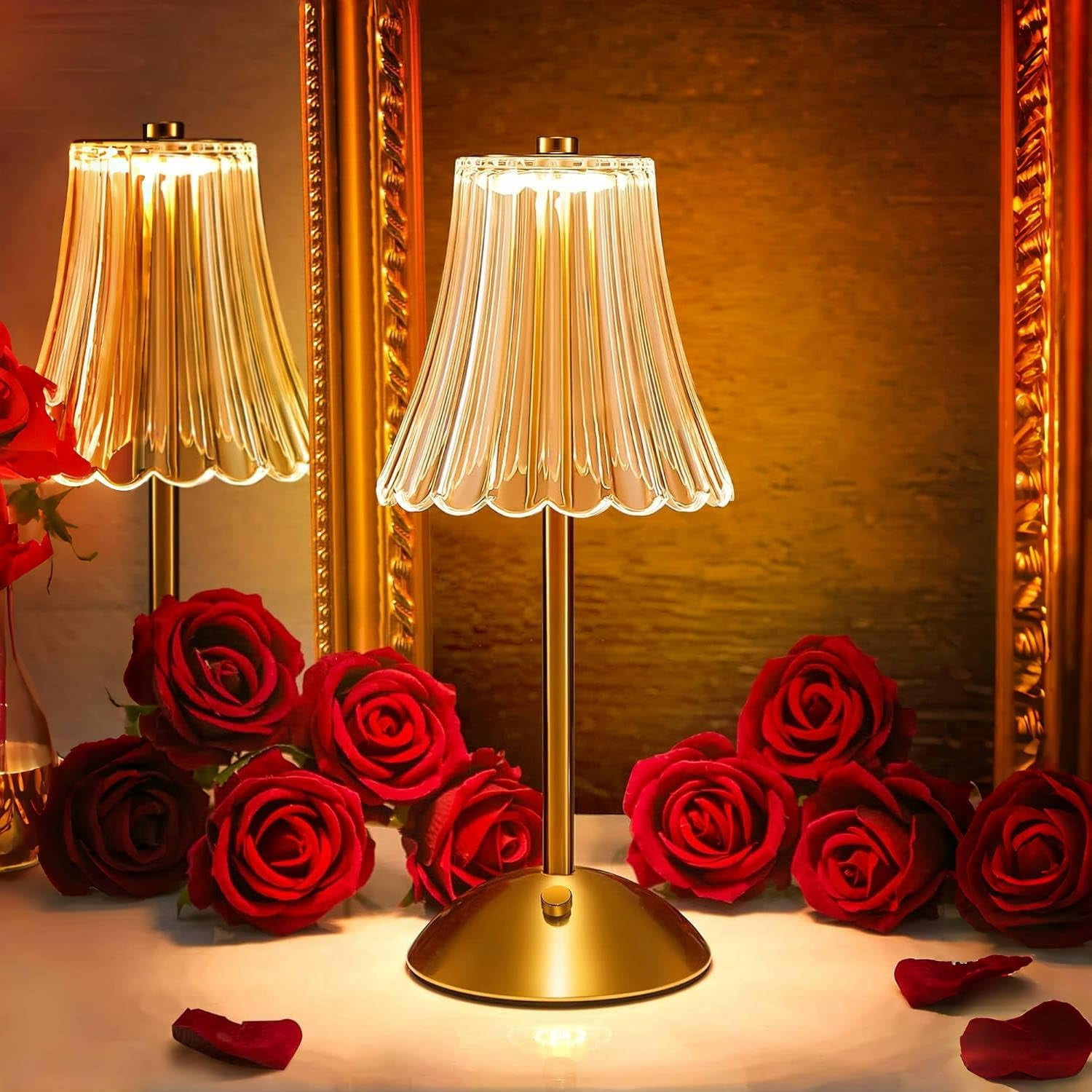 Romantic Flower Vintage Lamp,Cordless Lamp, 3200mAh Rechargeable Lamp,3 ...