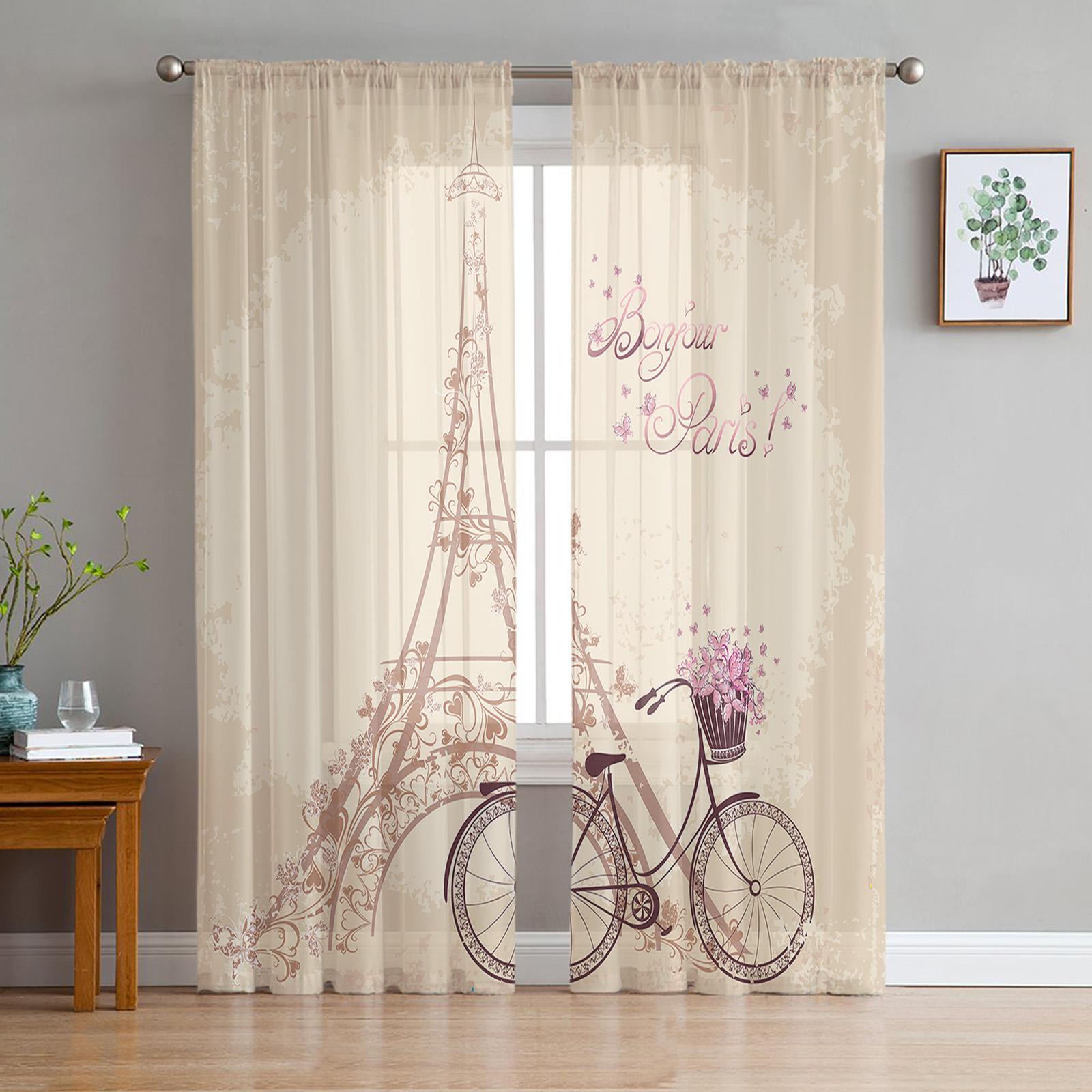 Romantic France Paris Bicycle Retro Tulle Curtains for Living Room ...