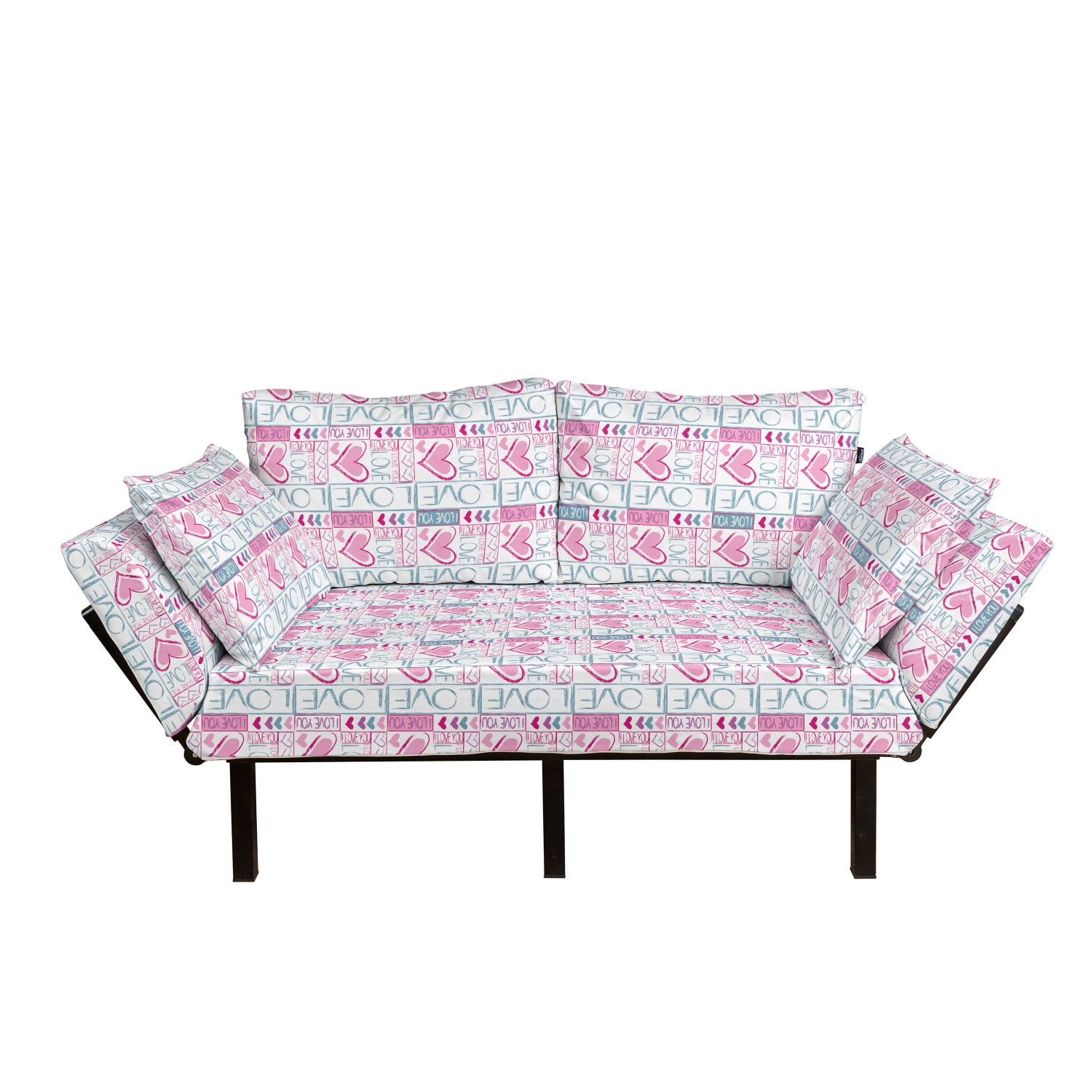 Romantic Futon Couch, Valentines Day Love You Calligraphy with Hearts ...