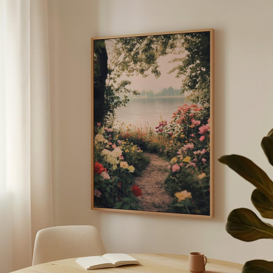 Romantic Garden Path Print - Lakeside Floral Landscape Art - Serene ...