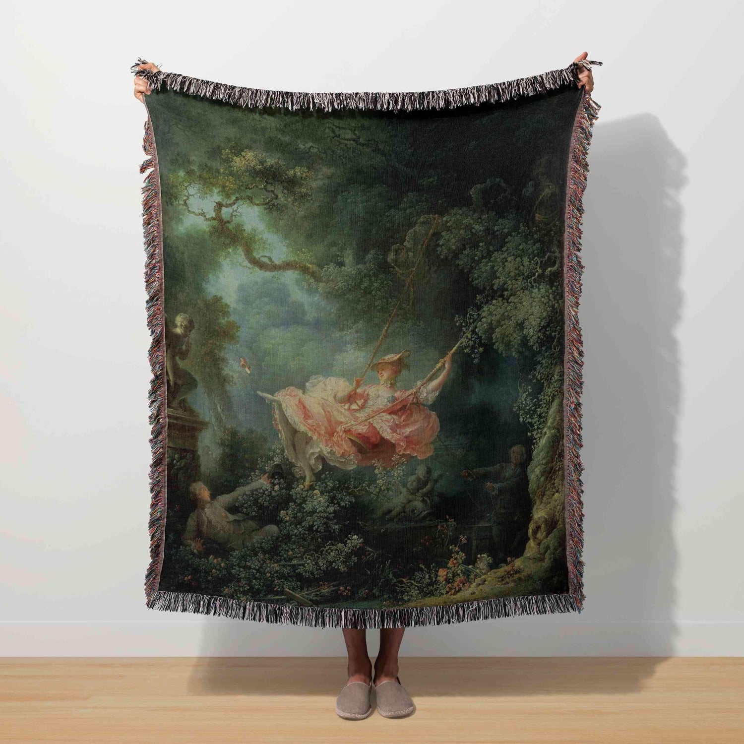 Romantic Garden Swing in Dark Green and Blush Woven Blanket, 100% ...