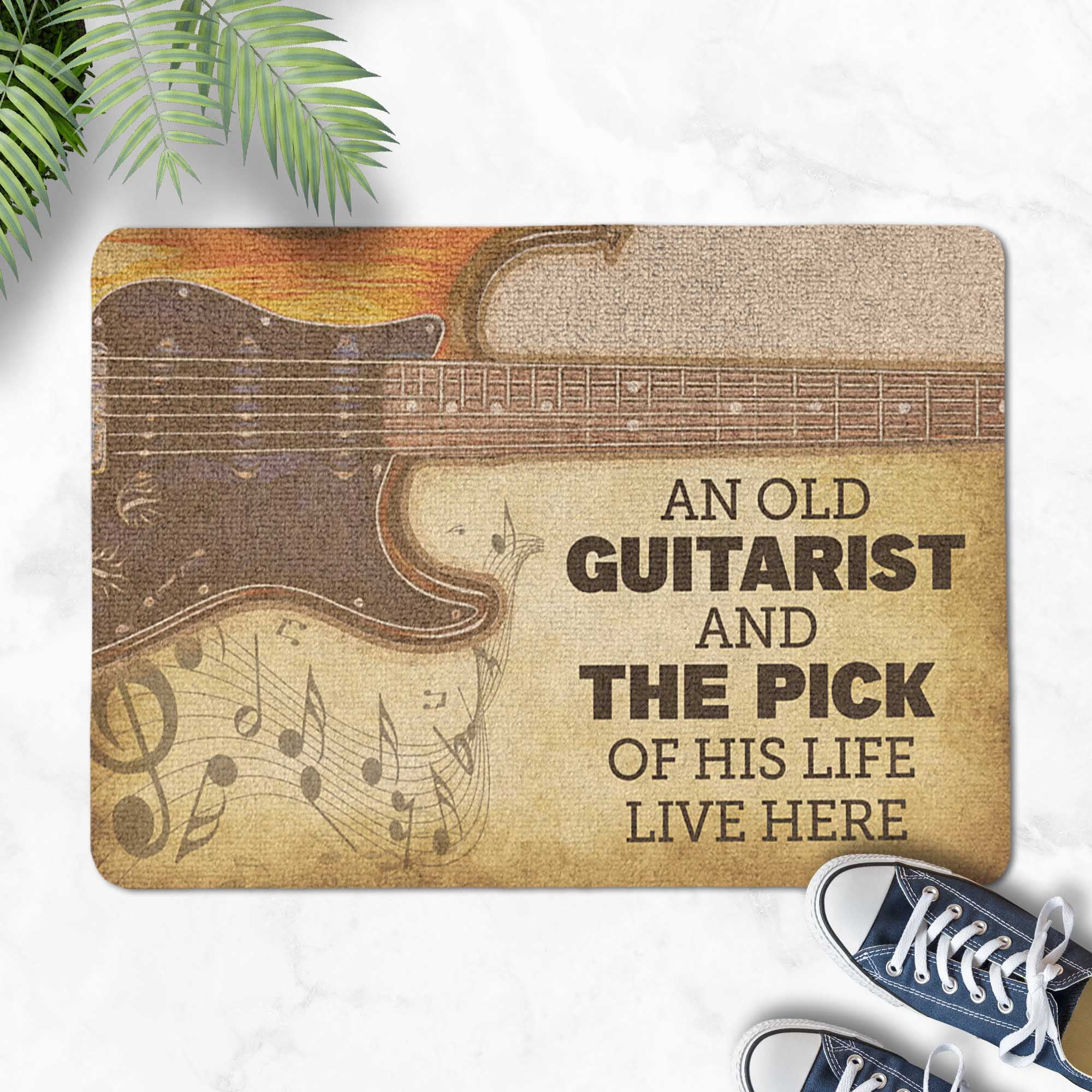 Romantic Guitarist Welcome Mat, Guitar and Pick of Life Theme, Front ...