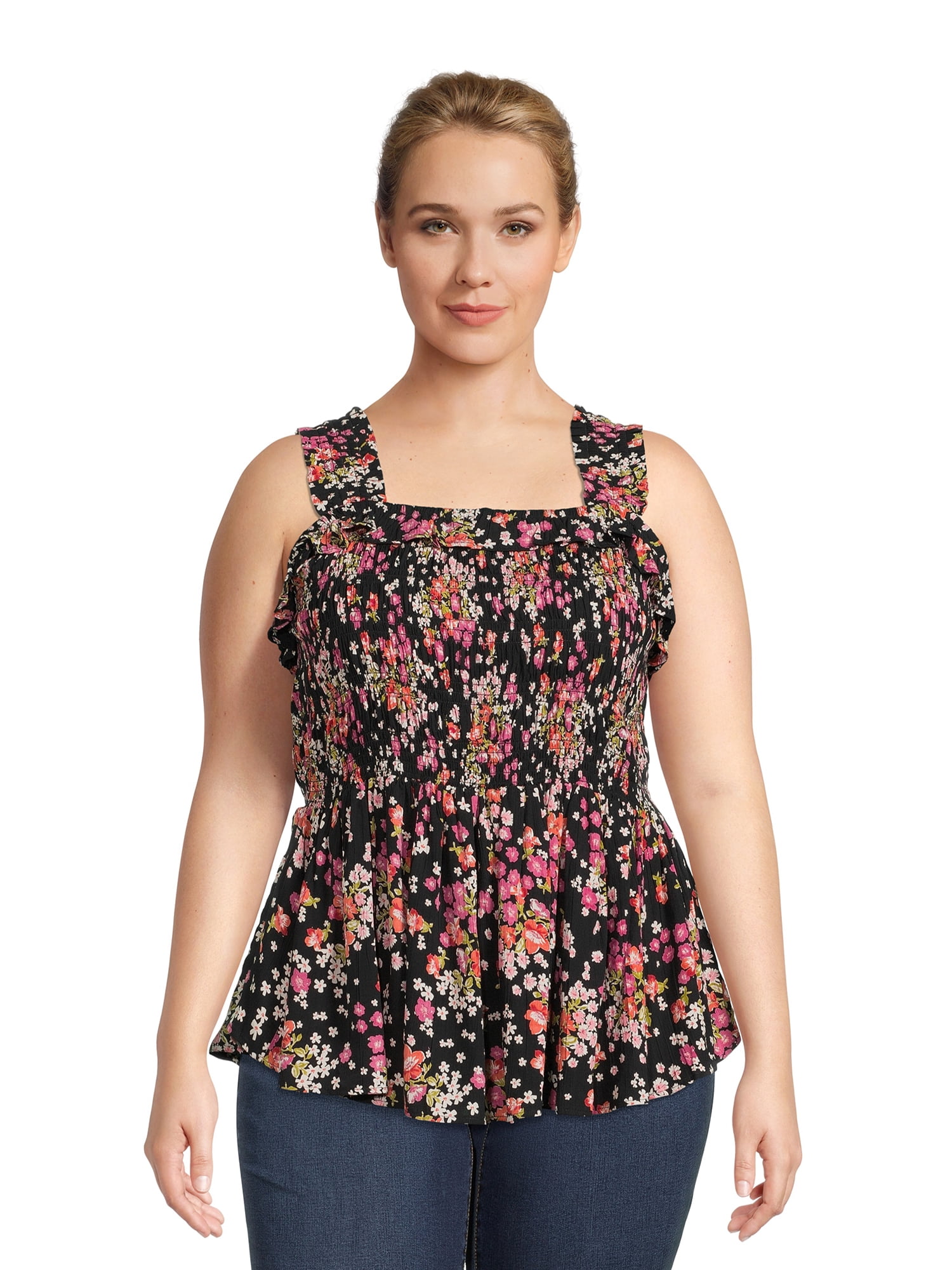 Romantic Gypsy Womens Plus Size Printed Smocked Bodice Tank Top Sizes