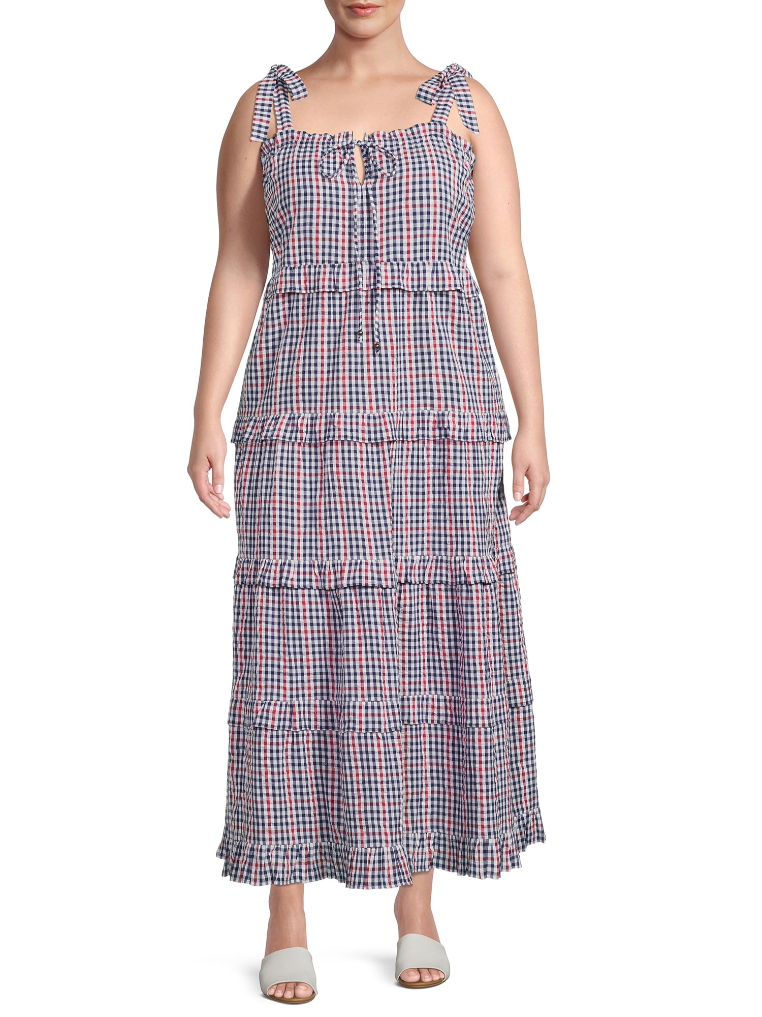 Romantic Gypsy Women’s Plus Size Tie Shoulder Tiered Dress - Walmart.com