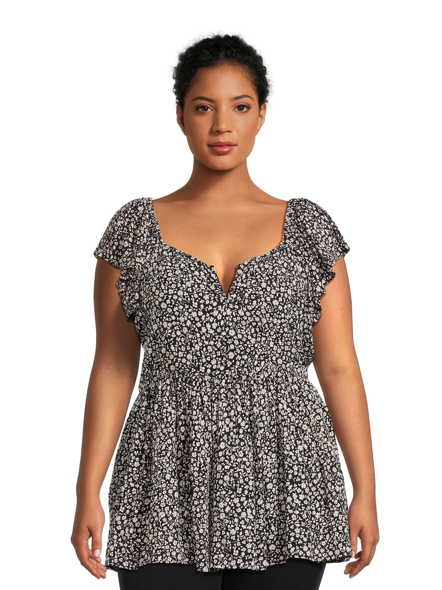 Romantic Gypsy Women's Plus Size V-Cut Top with Short Sleeves, Sizes 1X ...