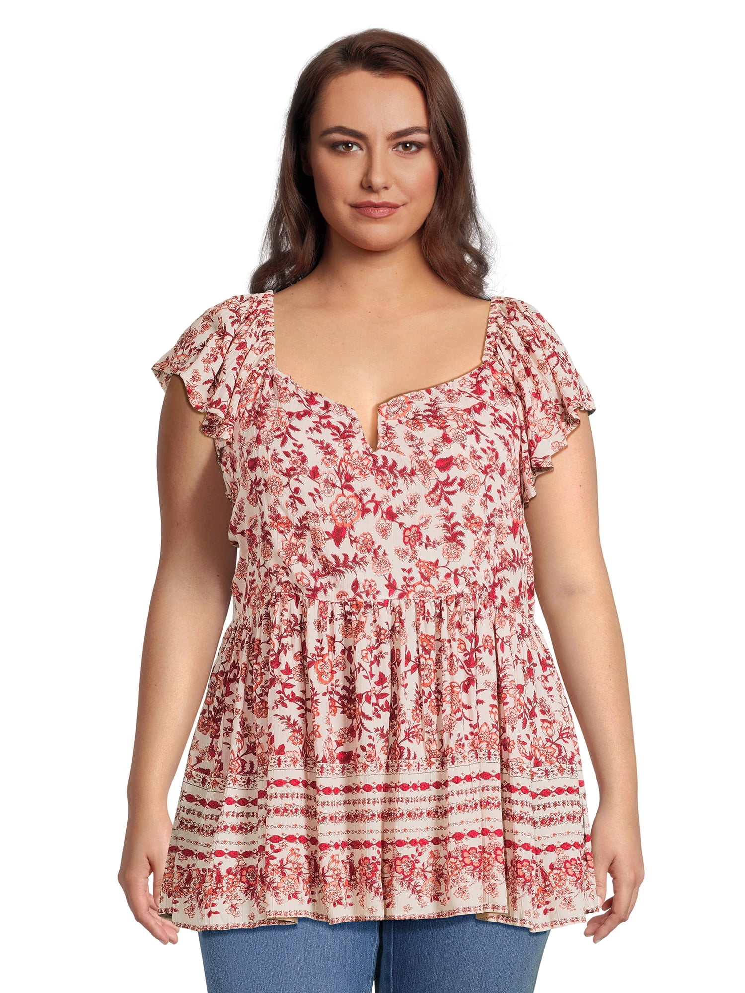 Romantic Gypsy Women's Plus Size V-Cut Top with Short Sleeves, Sizes 1X ...