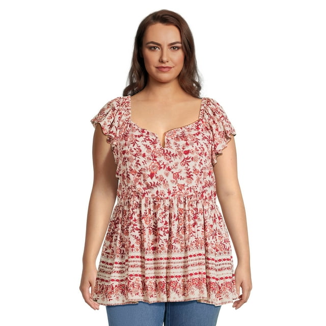 Romantic Gypsy Women's Plus Size V-Cut Top with Short Sleeves, Sizes 1X ...