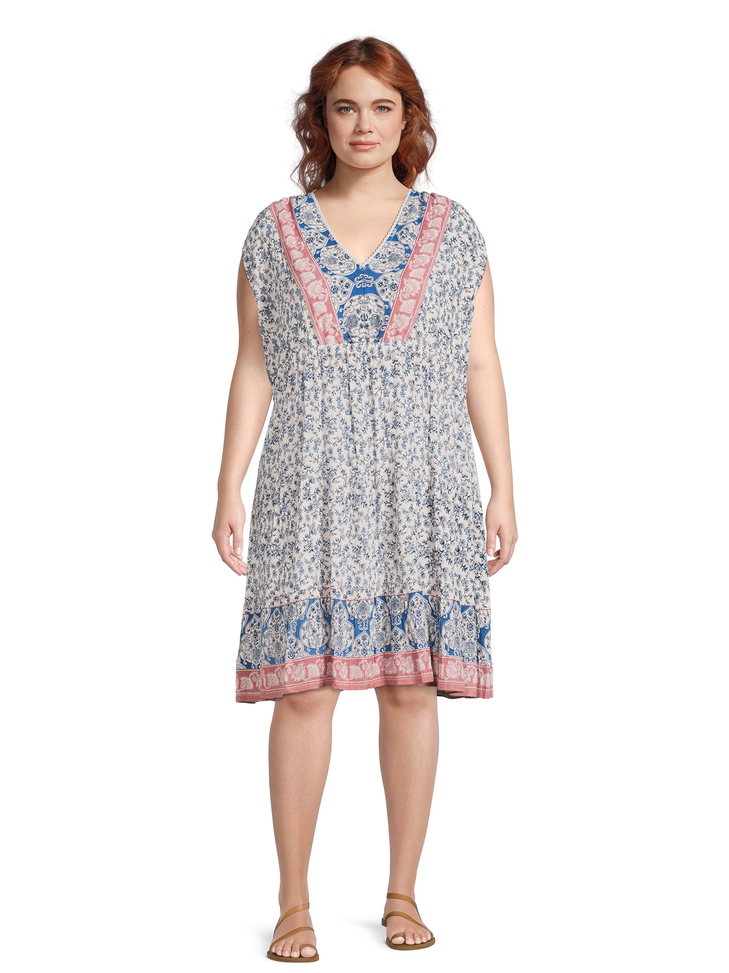 Romantic Gypsy Women's Plus Size V-Neck Printed Tiered Dress, Sizes 1X ...