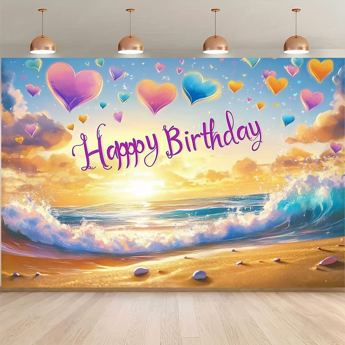 Romantic Happy Birthday Backdrop Rainbow Beach Sunset Photography ...